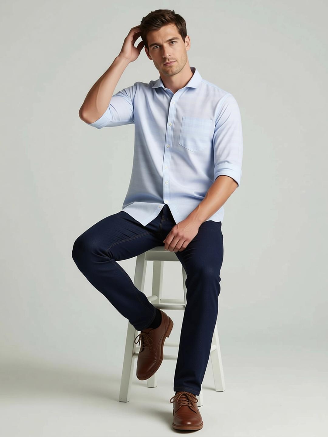 Buy INVICTUS Men Easy Care Blue Micro Checks Checked Sustainable Formal ...