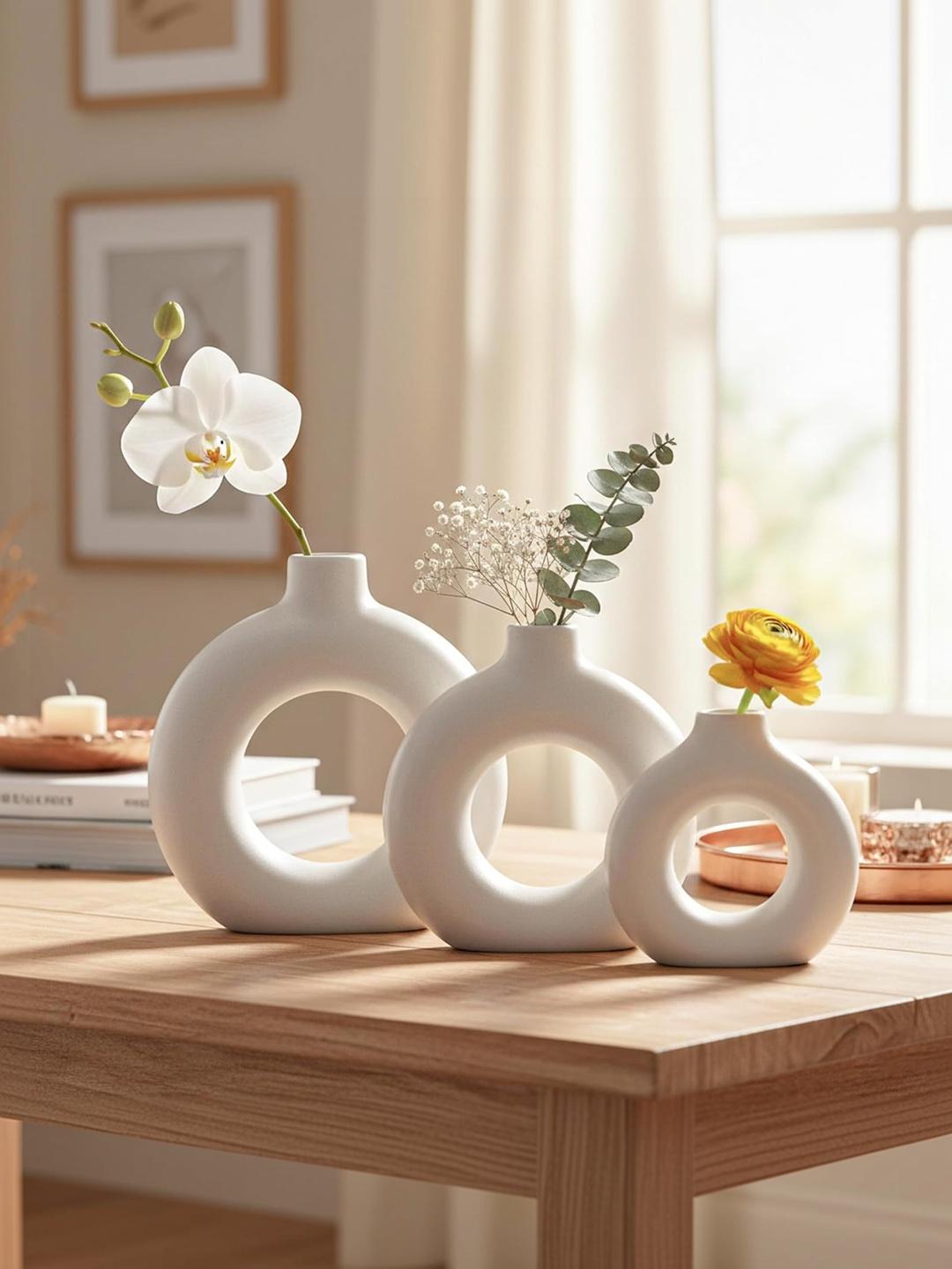 Buy Smart Garden White Ceramic Ring Shaped 3 Pcs Flower Vases - Vases ...