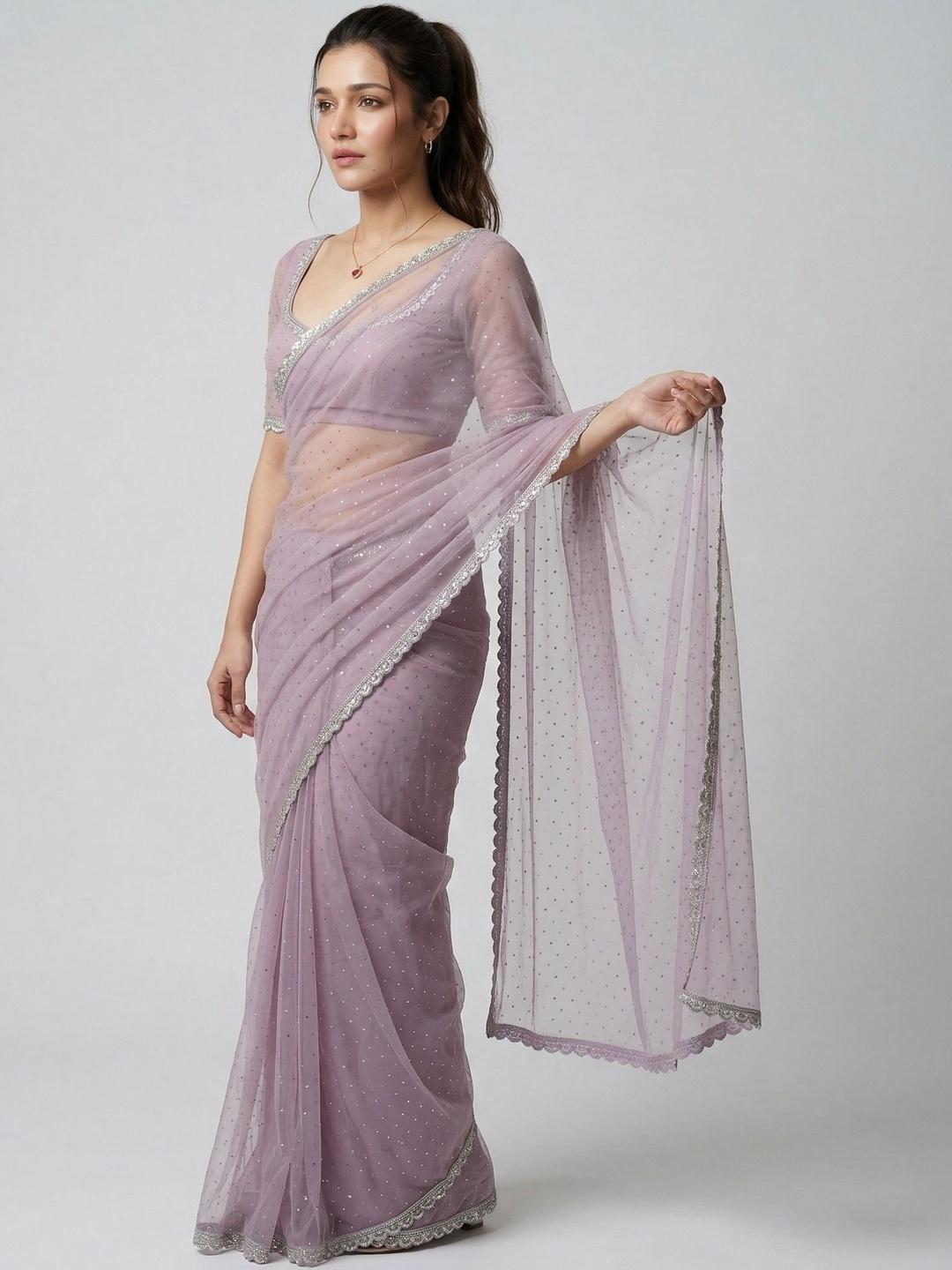 Buy ELITERATI FASHION Embellished Sequinned Net Heavy Work Saree ...