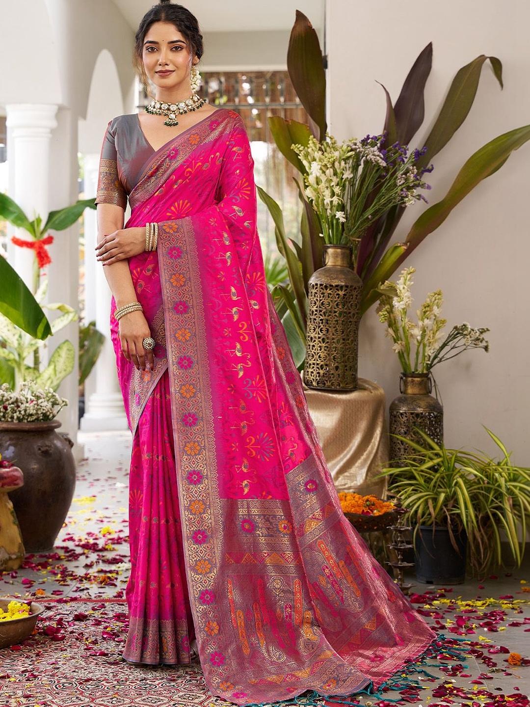 Buy Dhaaga Ghar Ethnic Motifs Zari Silk Blend Heavy Work Saree - Sarees ...