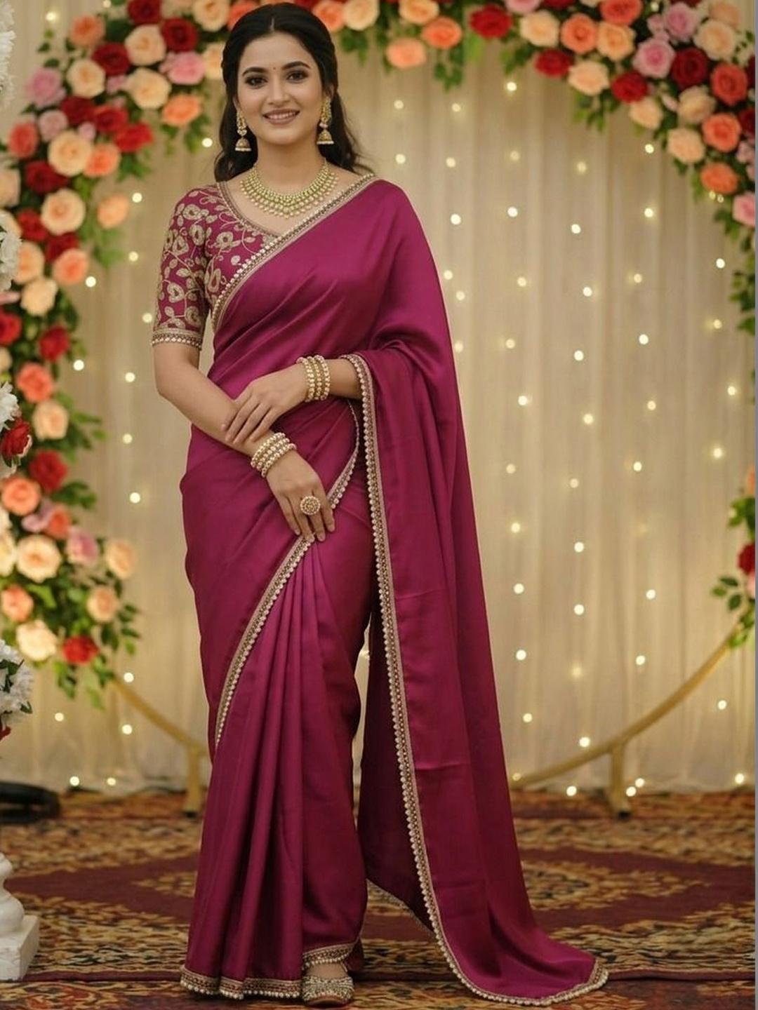 Buy CELEUM Embroidered Satin Heavy Work Saree - Sarees for Women ...