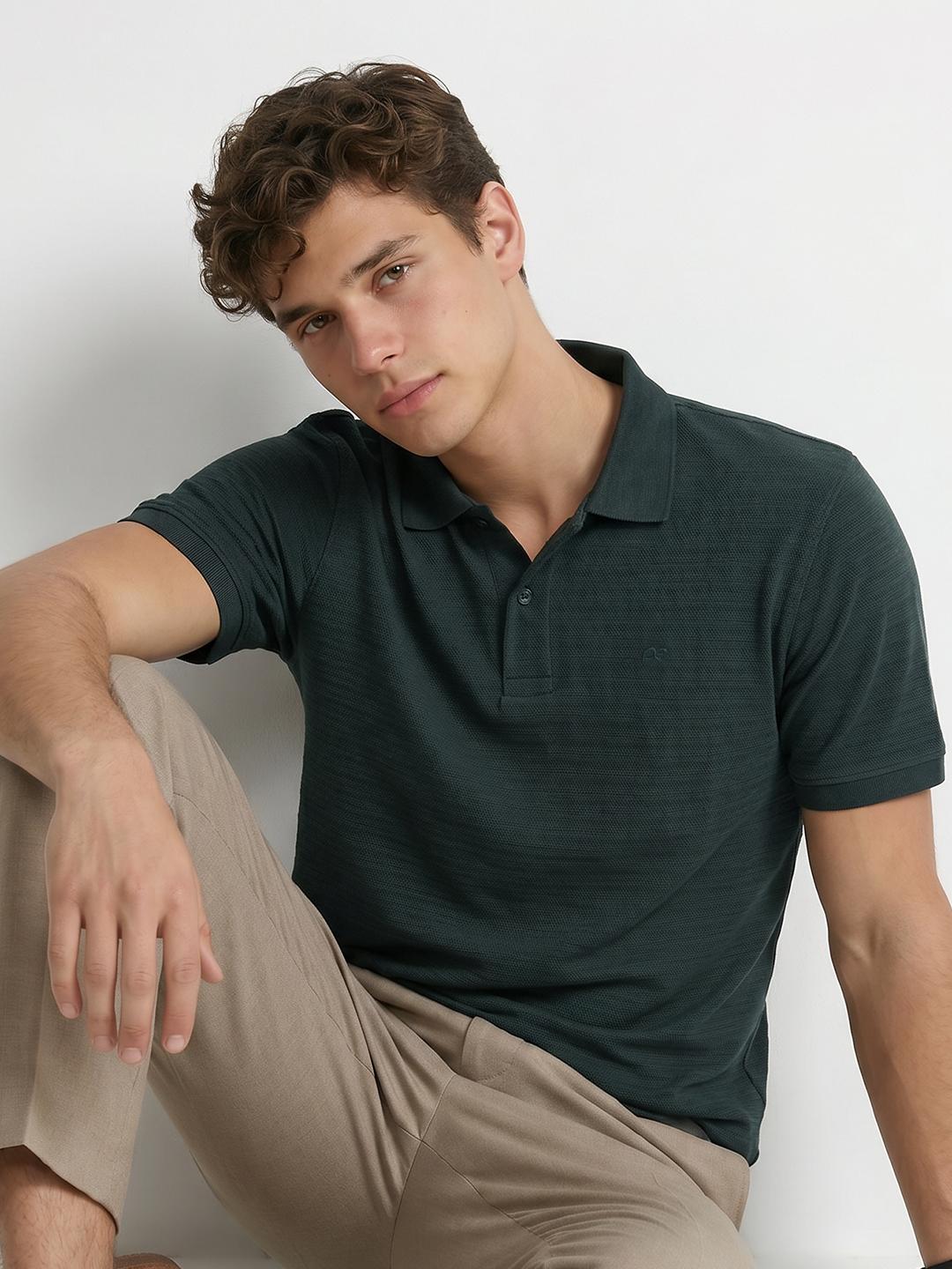Buy Peter England Self Design Pure Cotton Polo Collar T Shirt - Tshirts ...