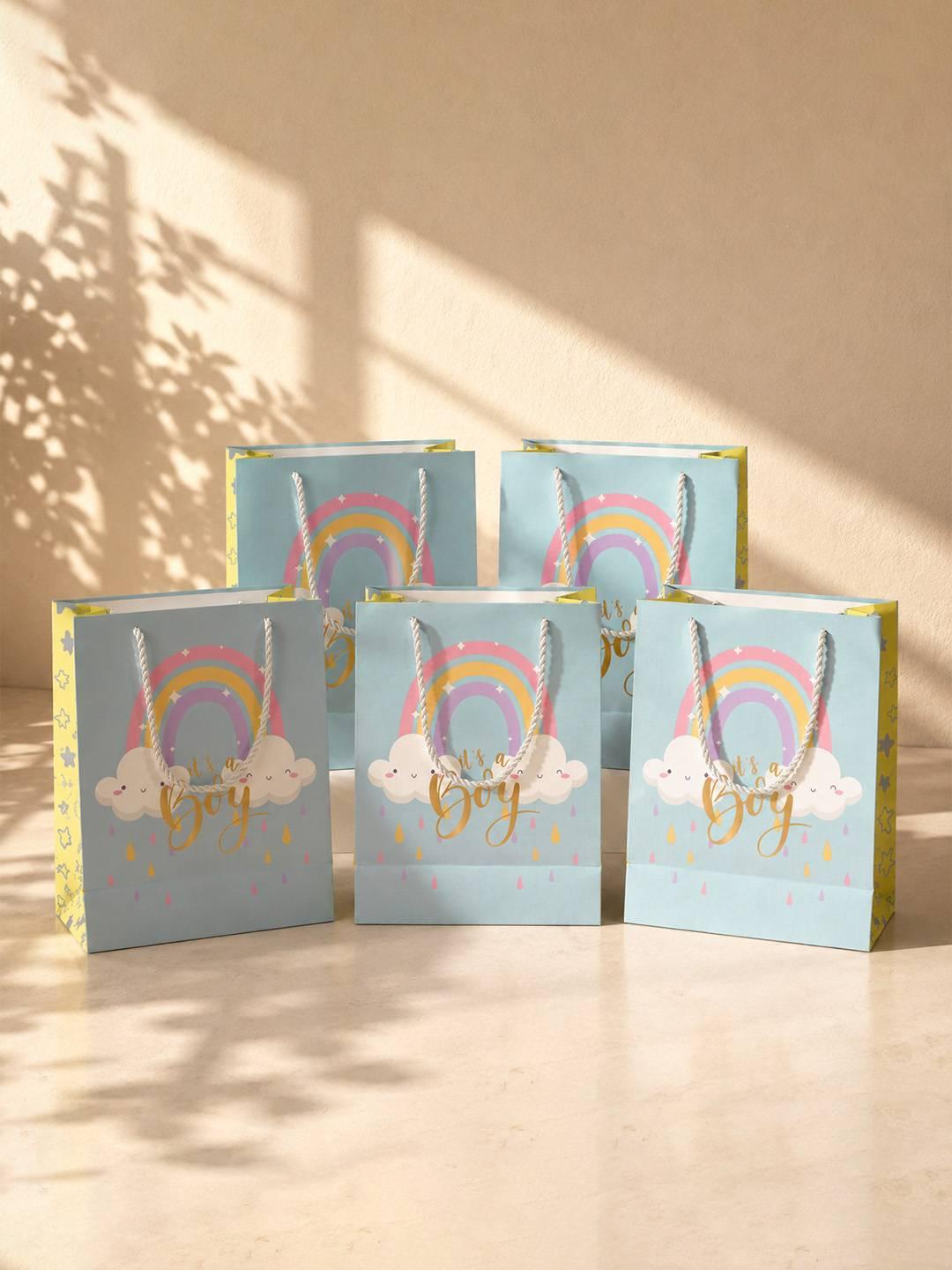 Buy Art Street 5 Pcs Blue Printed Handheld Paper Gift Bag With Rope ...