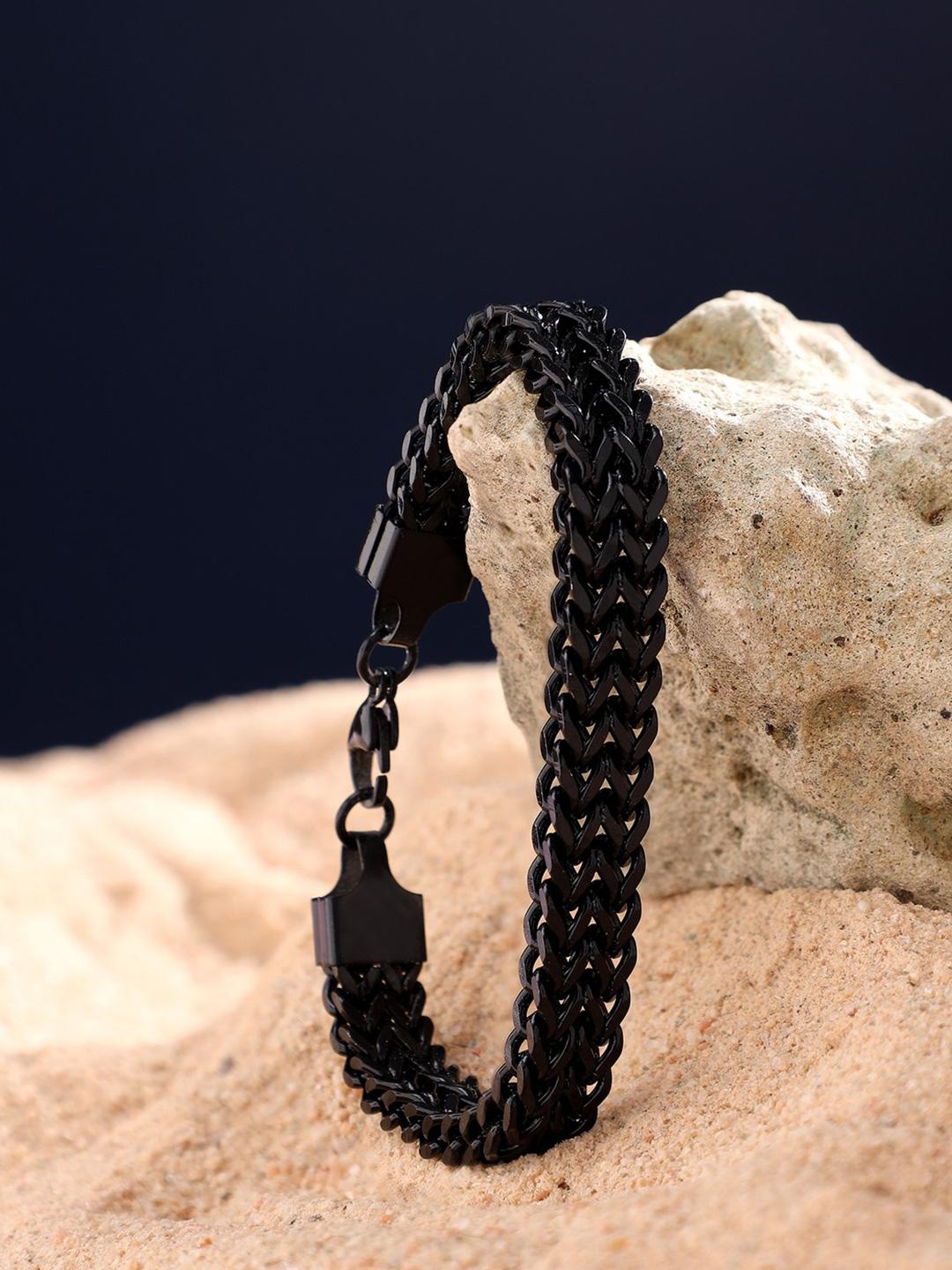 Buy Jewelor Men Two Layered Design Stainless Steel Black Wraparound ...