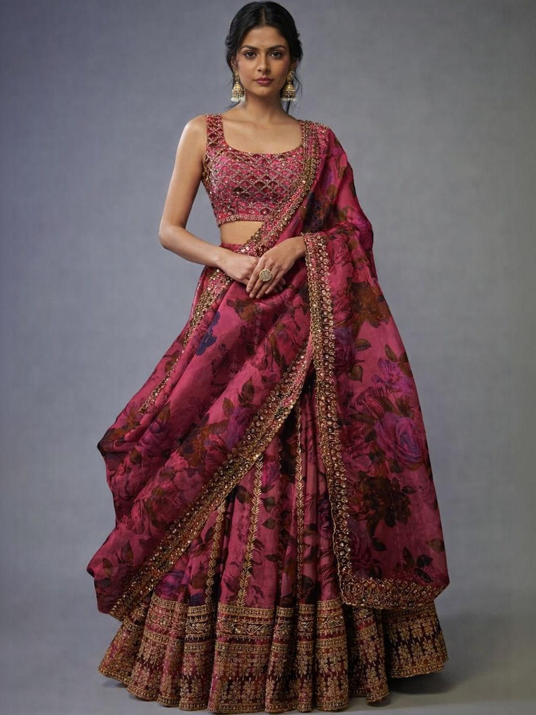 Buy Piludi Embellished Sequinned Semi Stitched Lehenga & Blouse With ...