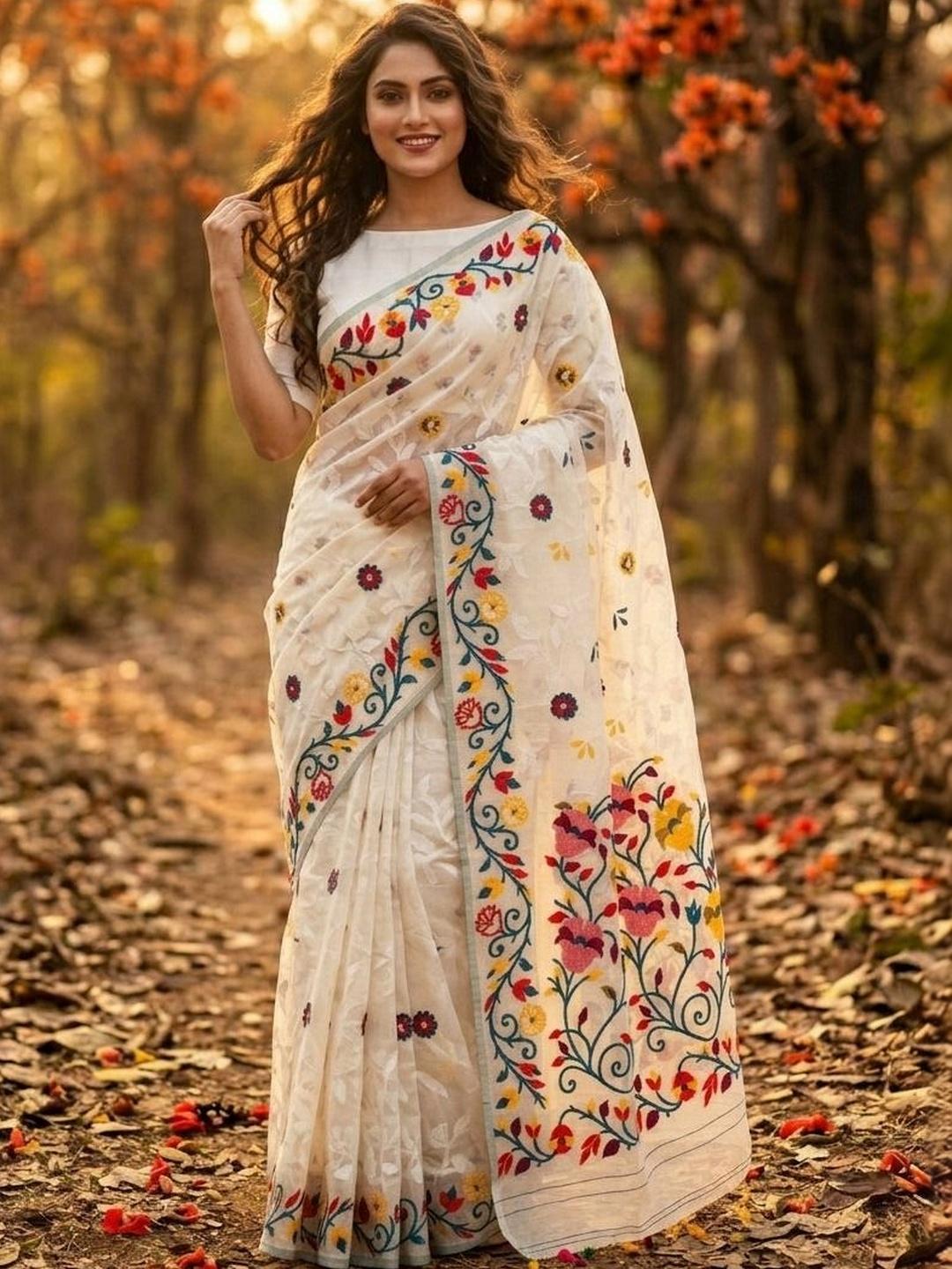 Buy Monamaar Floral Embroidered Heavy Work Saree - Sarees for Women ...
