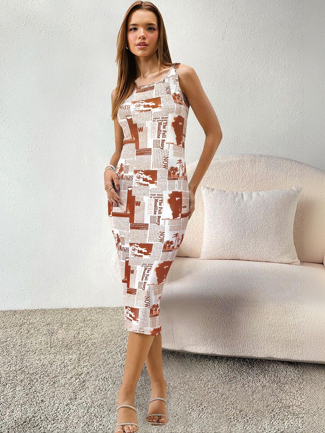 Buy SZN Typographic Printed Bodycon Midi Dress - Dresses for Women ...