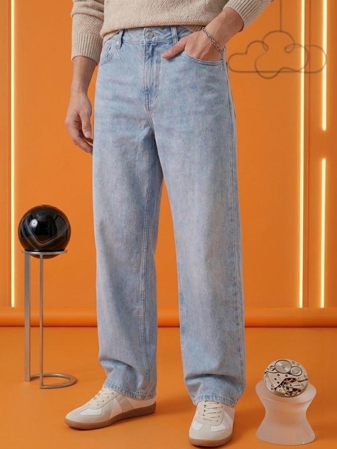 Buy NIFFER FASHION Men Wide Leg Mid Rise Light Fade Applique Jeans ...