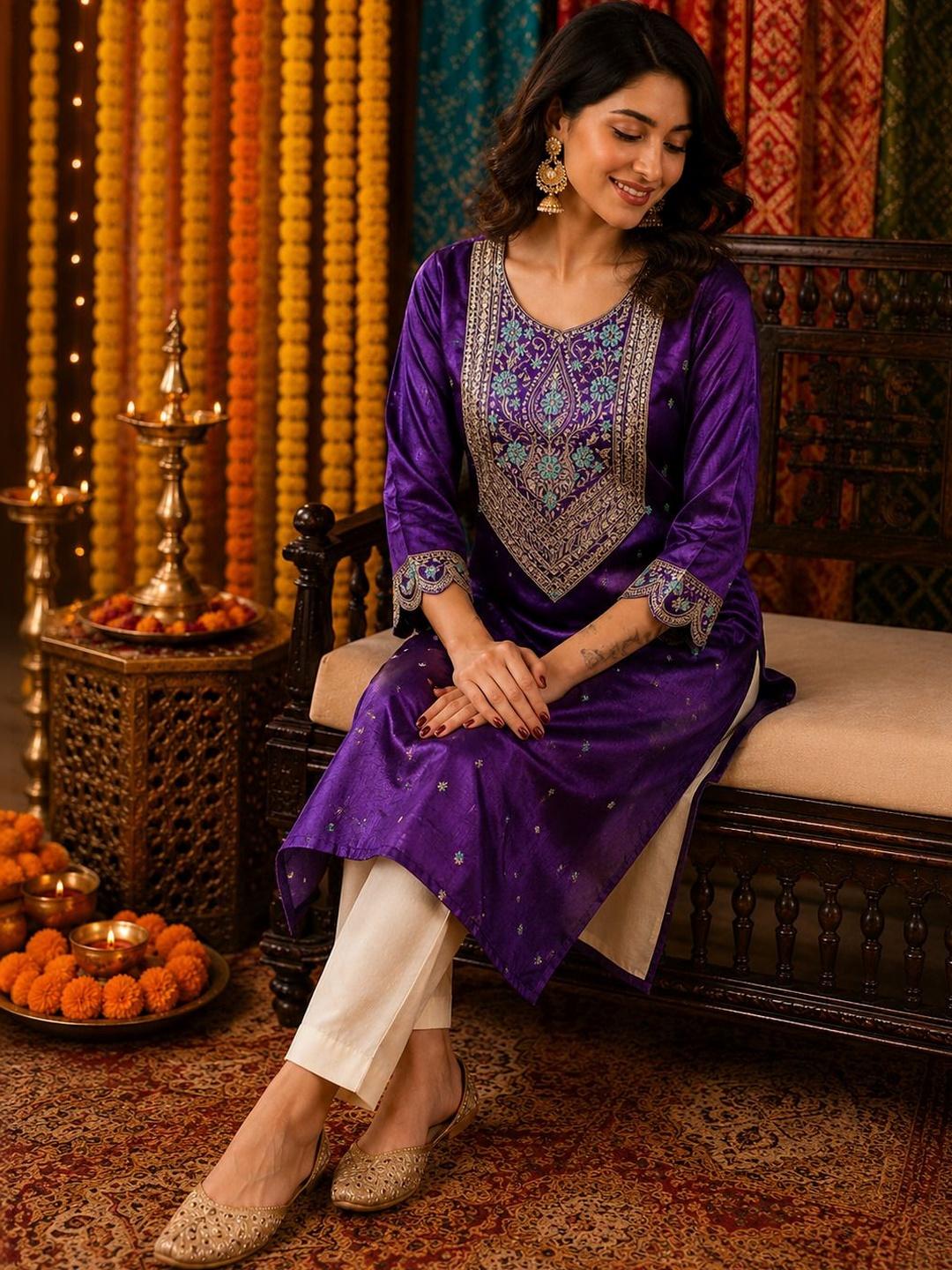 Buy SHRI MAHAVEER RAJASTHANI SAREE Ethnic Motifs Embroidered Sequinned ...