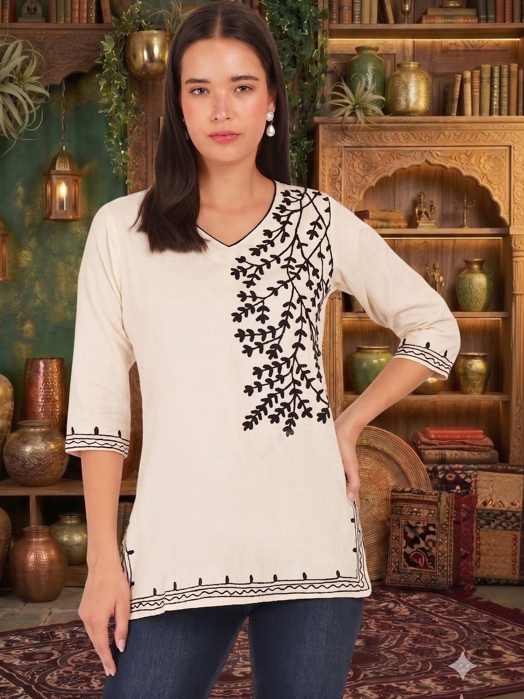 Buy Moda Rapido Women Embroidered Thread Work Khadi Kurta - Kurtas for ...