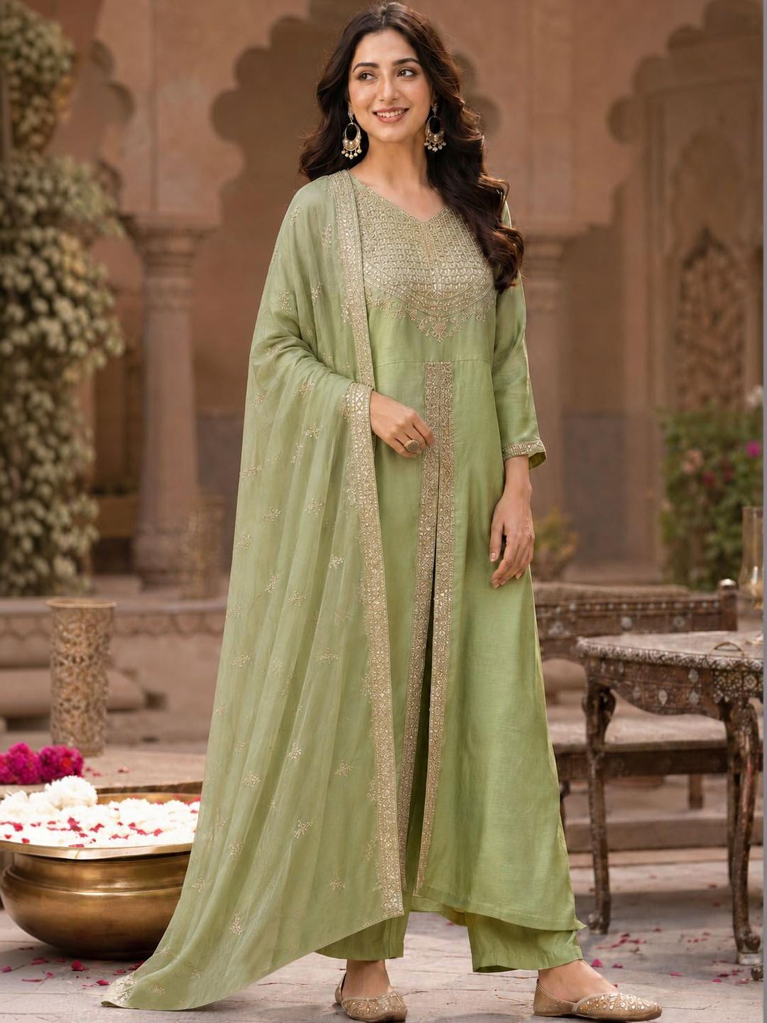 Buy Anouk Women Ethnic Motifs Embroidered Empire Kurta With Palazzos ...
