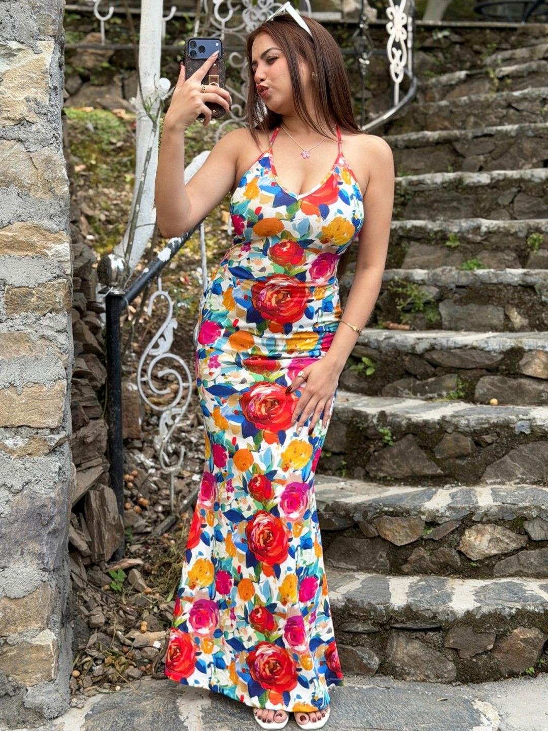 Buy BAESD Floral Print Halter Neck Bodycon Maxi Dress - Dresses for ...