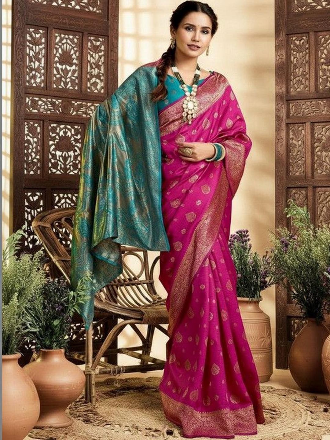 Buy All About You Ethnic Motifs Zari Jute Silk Handloom Banarasi Saree ...