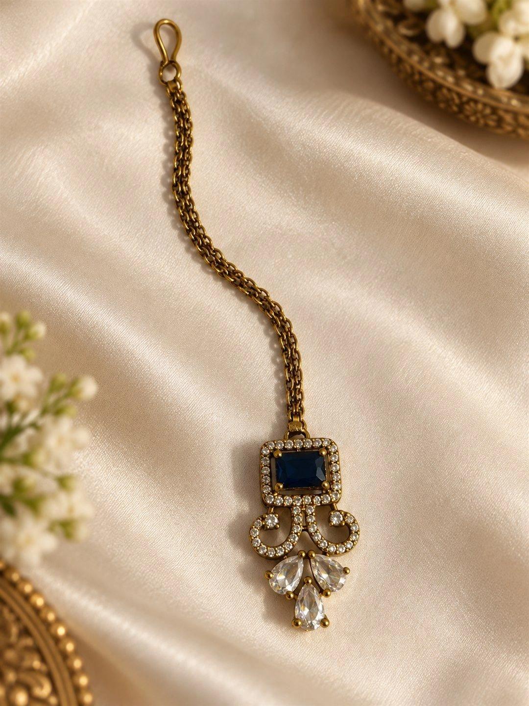 Buy PRIVIU Gold Plated American Diamond Studded Maang Tikka Head ...