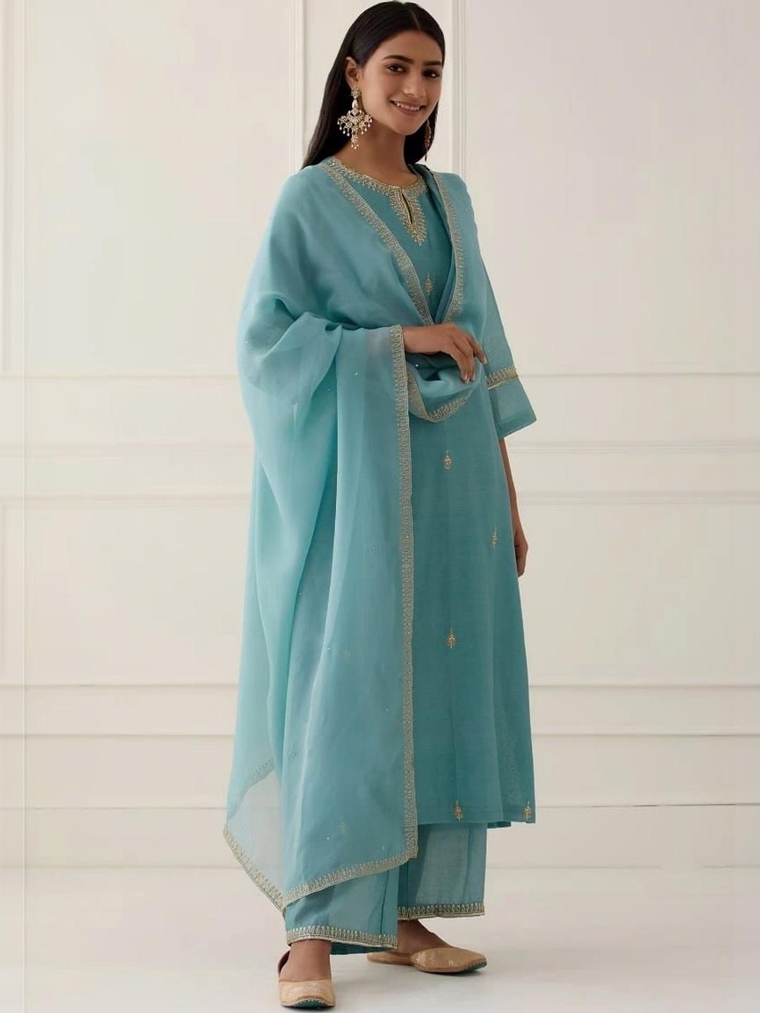 Buy Anouk Rustic Women Regular Thread Work Silk Georgette Kurta With ...