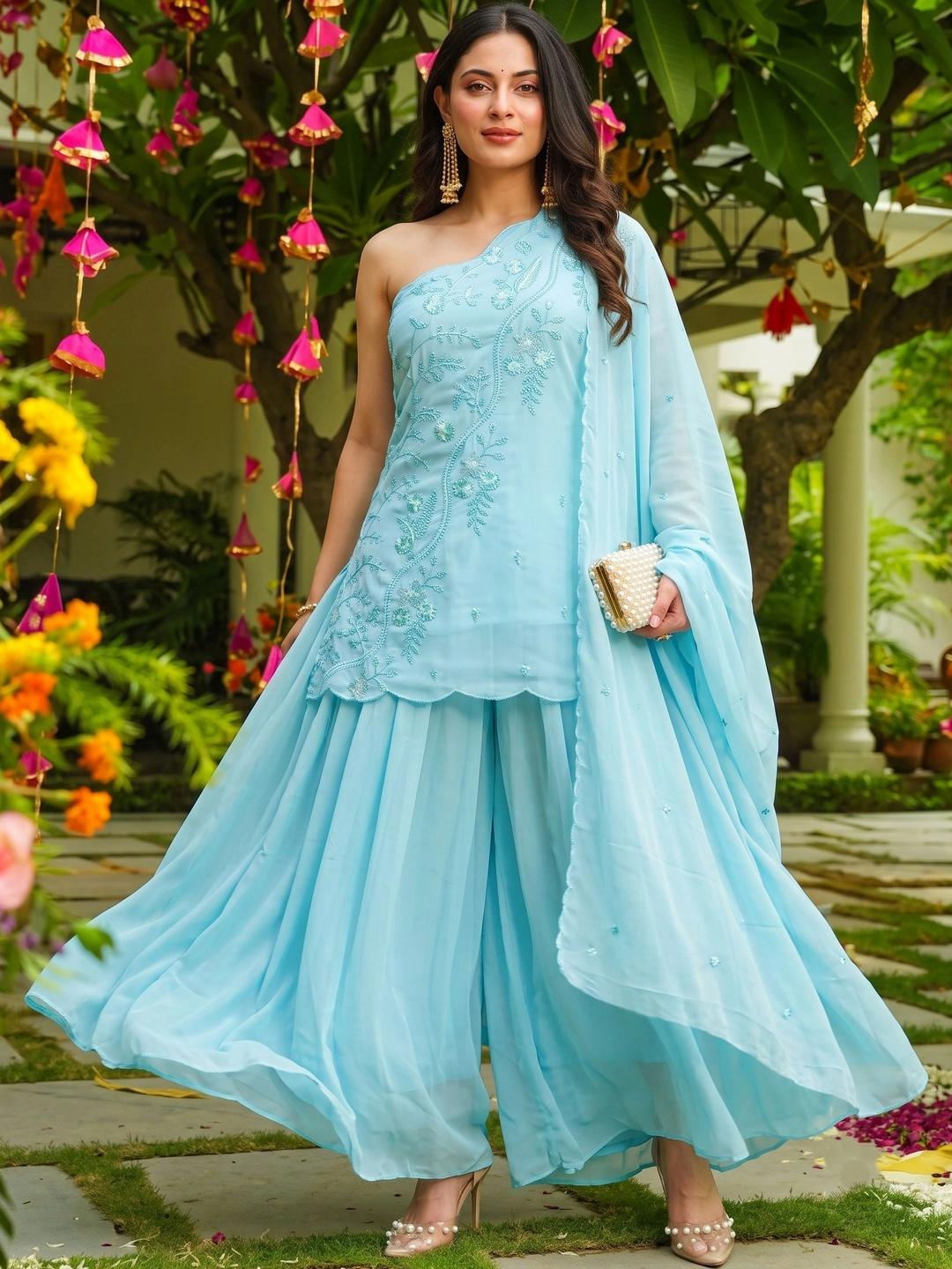 Buy HERE&NOW Women Embroidered Sequinned Silk Georgette Kurta With ...