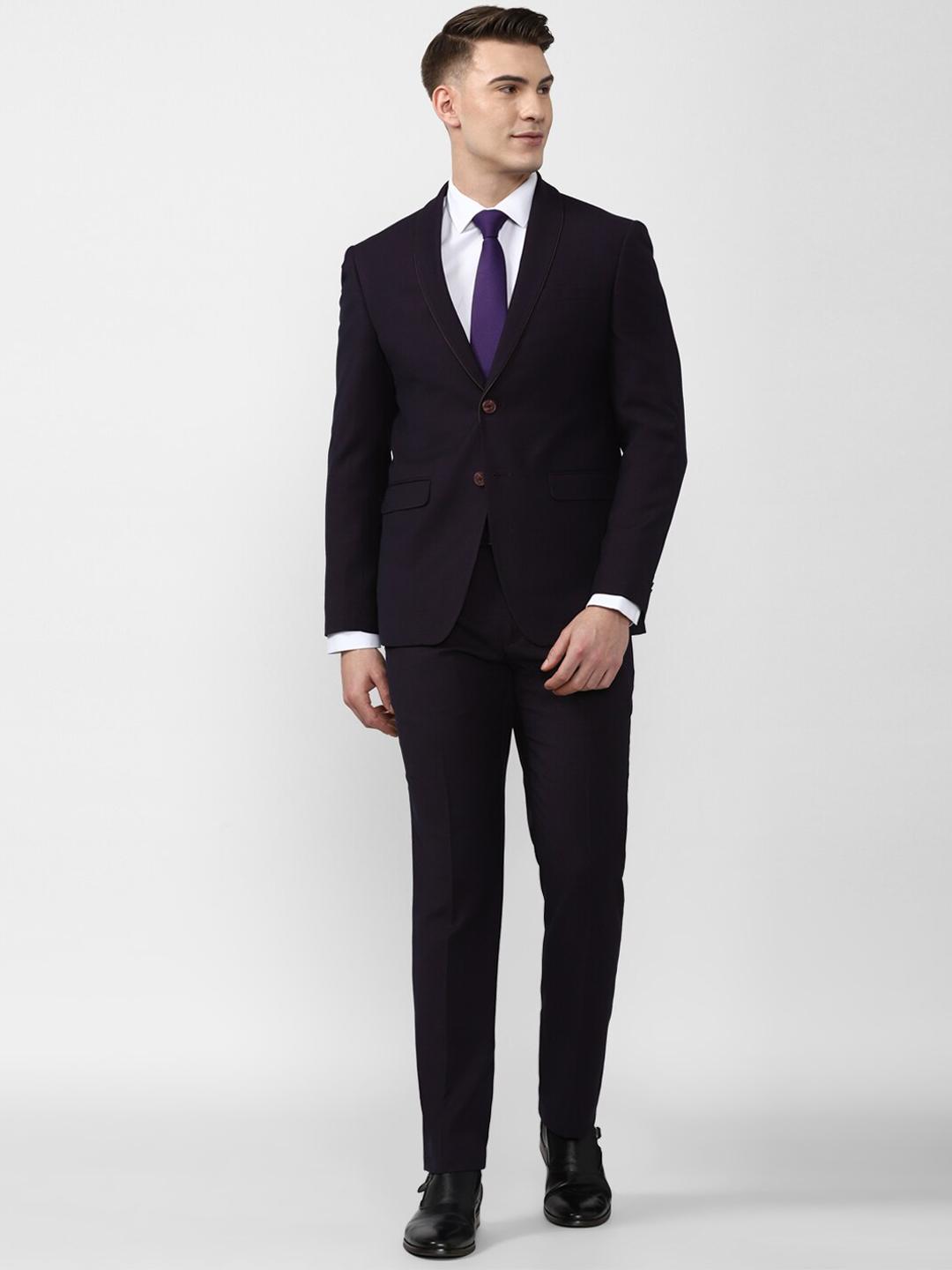 Buy Peter England Elite Men Purple Solid Slim Fit Single Breasted 2 ...