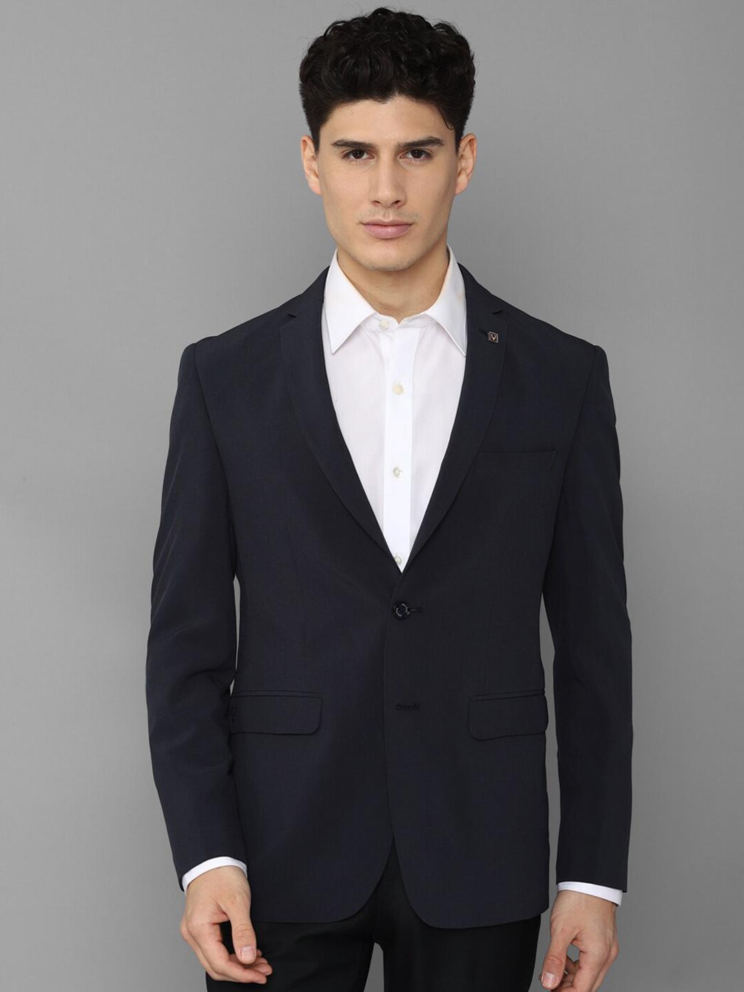 Buy Allen Solly Men Navy Blue Solid Single Breasted Blazers - Blazers ...