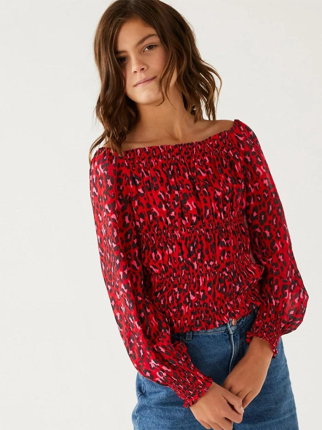Buy Marks & Spencer Red Animal Print Top - Tops for Girls 20290304 | Myntra