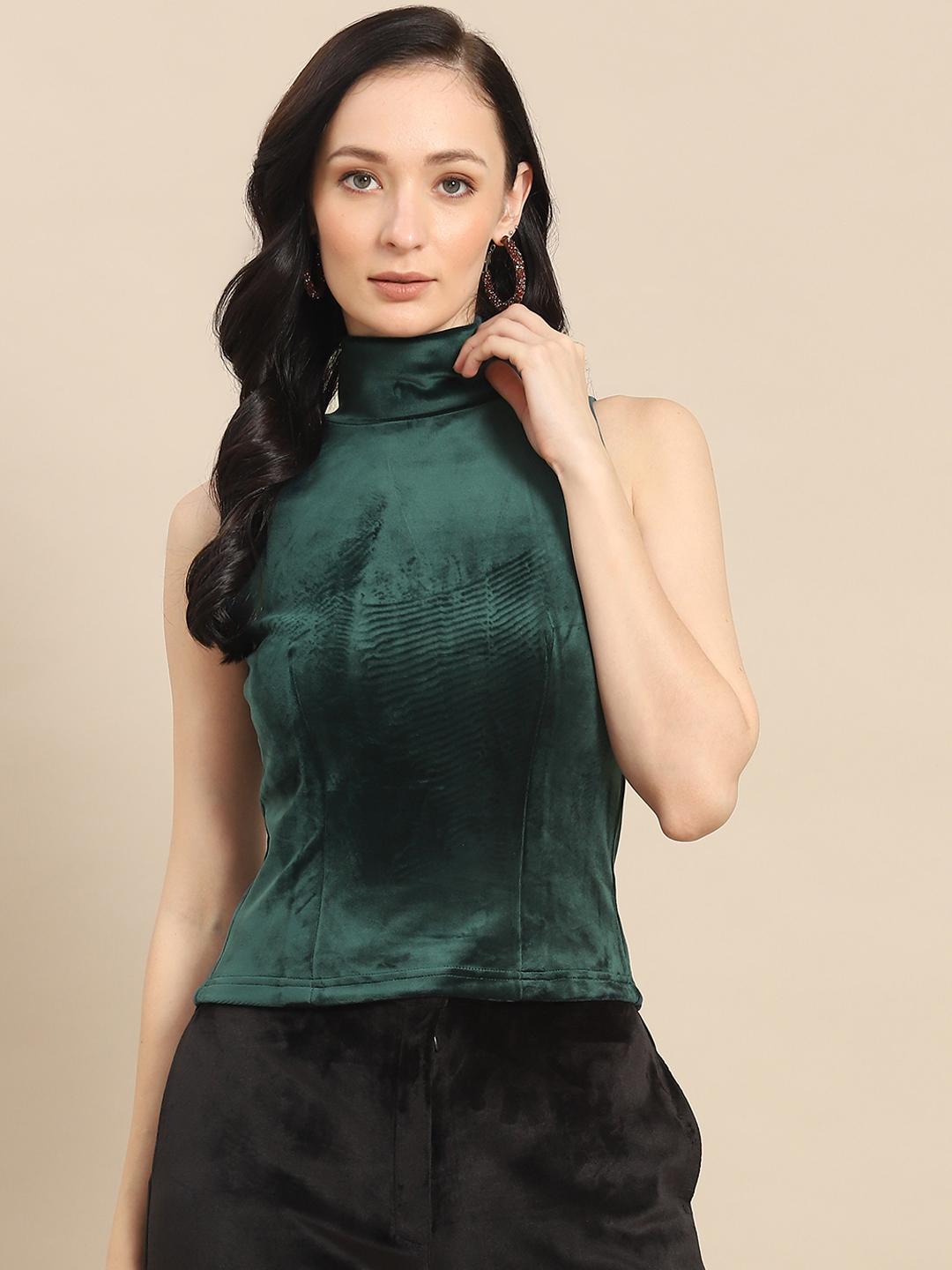 Buy WoowZerz Green Solid Velvet Top - Tops for Women 20303644 | Myntra
