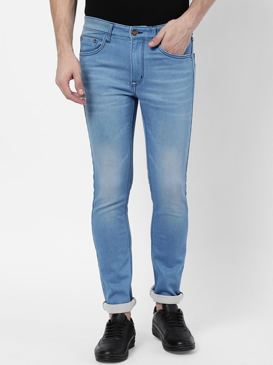 Buy AD By Arvind Men Blue Solid Cotton Skinny Fit Light Fade Jeans ...