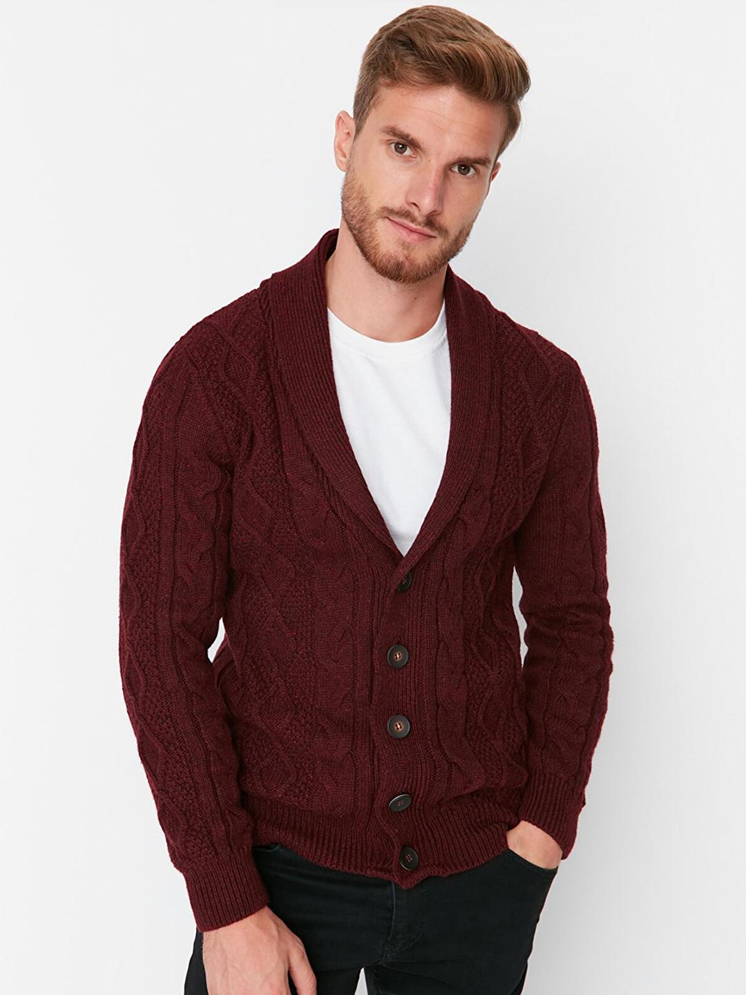 Buy Trendyol Men Burgundy Acrylic Bomber Jacket - Jackets for Men ...