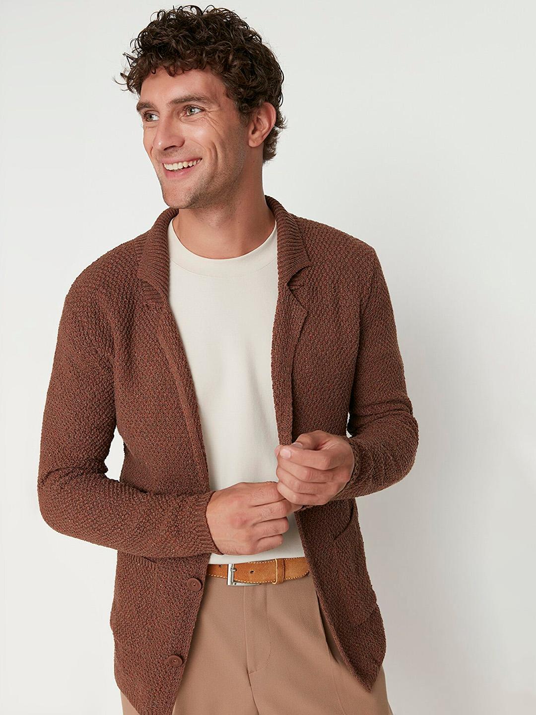 Buy Trendyol Men Brown Acrylic Tailored Jacket - Jackets for Men ...