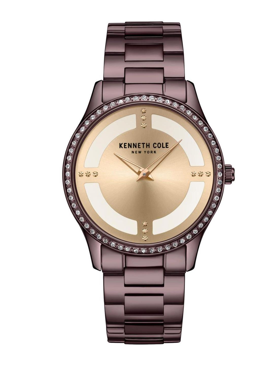 Buy Kenneth Cole Women Gold Toned Dial & Brown Stainless Steel Bracelet ...