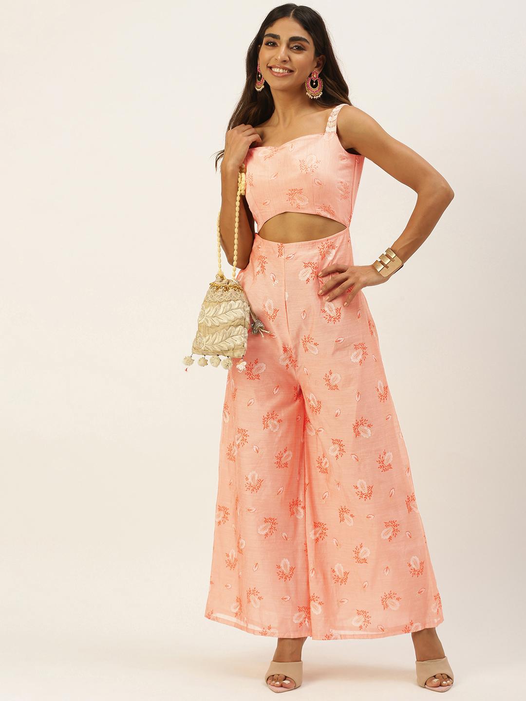 Buy Ethnovog Women Peach Coloured Printed Jumpsuit - Jumpsuit for Women ...