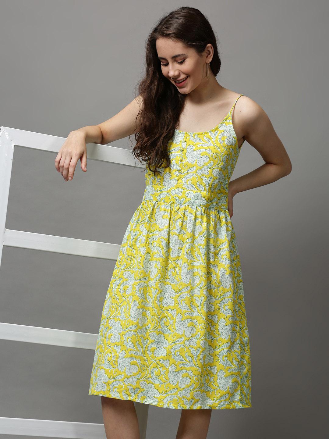 Buy SHOWOFF Women Yellow Floral A Line Dress - Dresses for Women ...