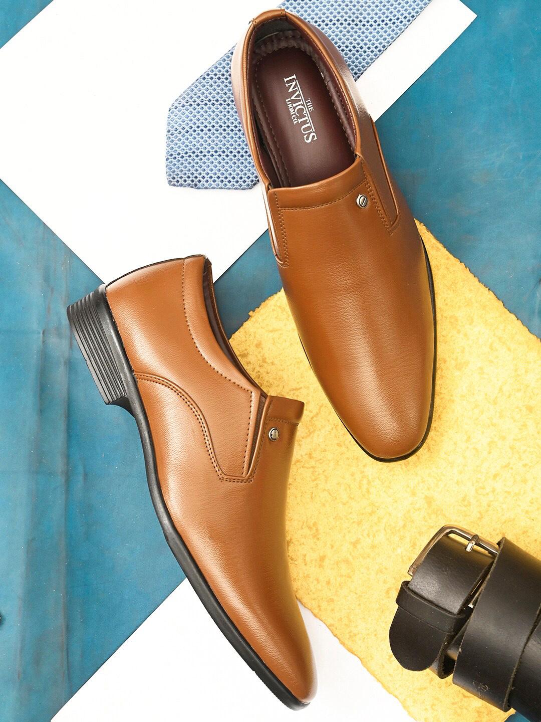 Buy INVICTUS Men Tan Solid Formal Slip On - Formal Shoes for Men ...