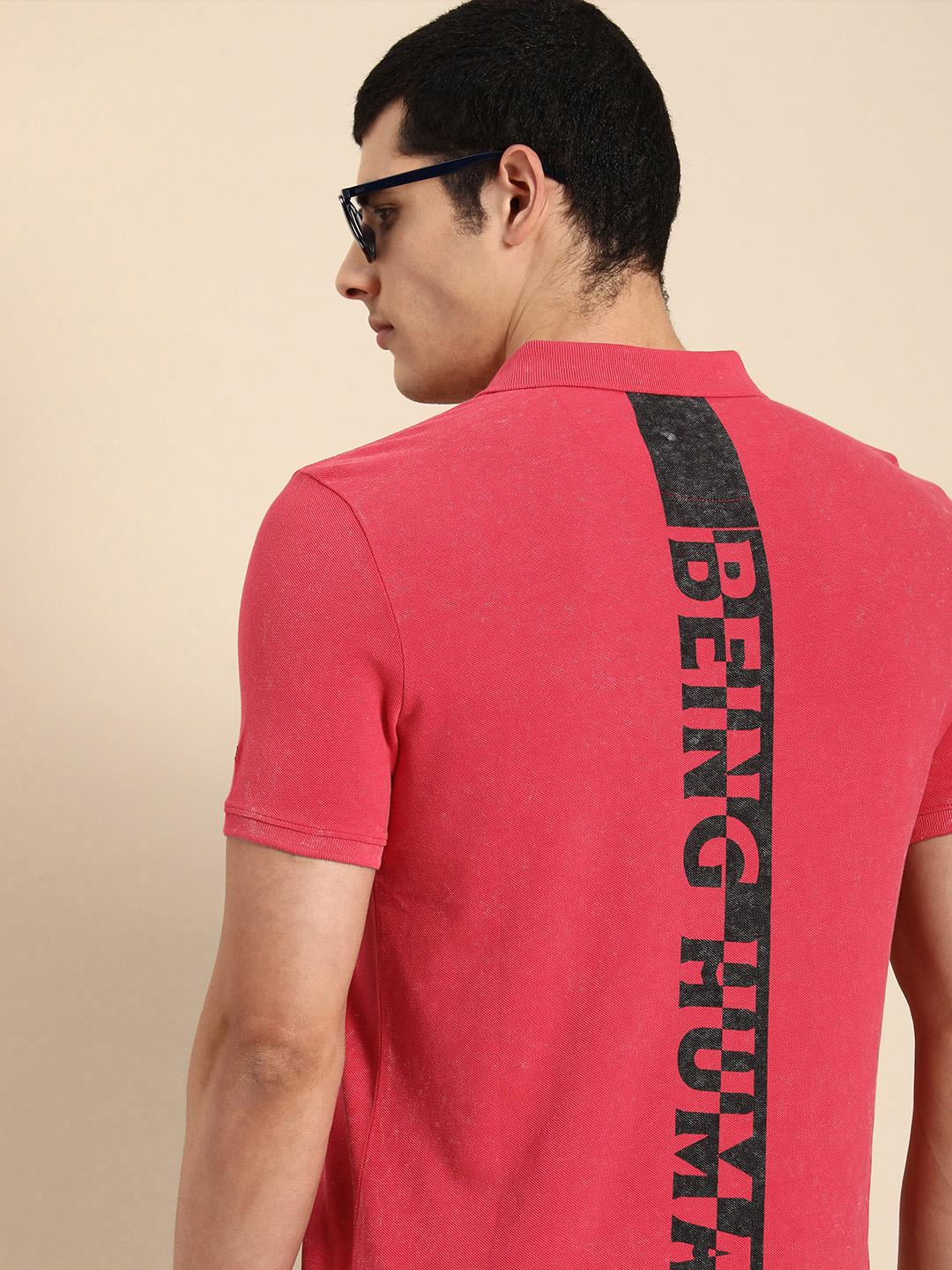Buy Being Human Men Brand Logo Printed Polo Collar Pure Cotton Applique ...