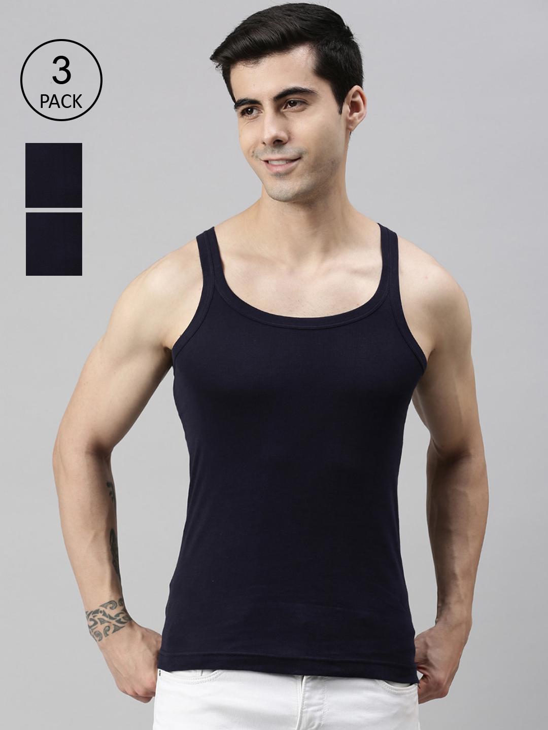 Buy Lux Cozi Men Pack Of 3 Navy Blue Solid Cotton Innerwear Vests ...