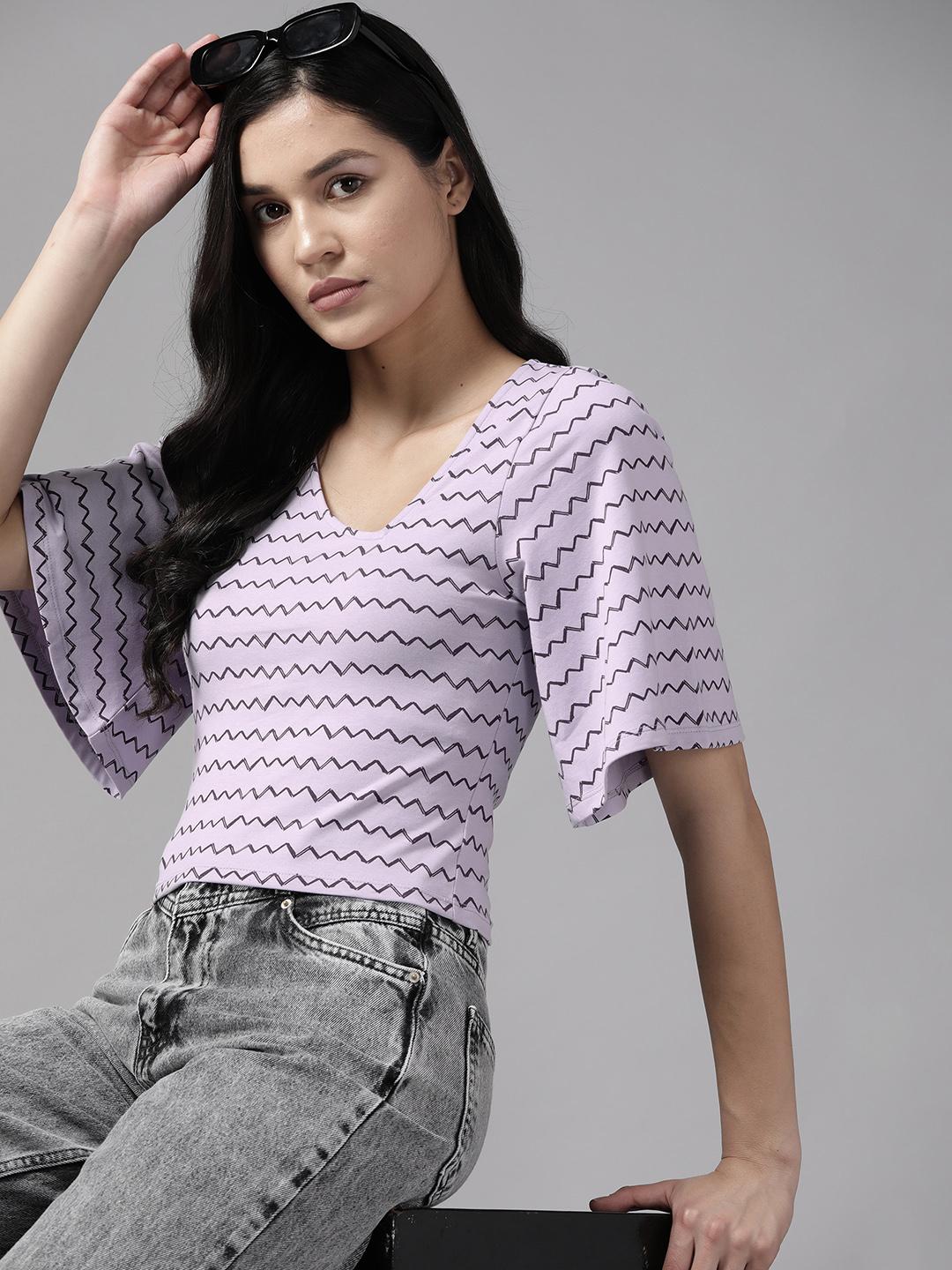 Buy The Roadster Lifestyle Co. Flared Sleeves Chevron Printed Top ...