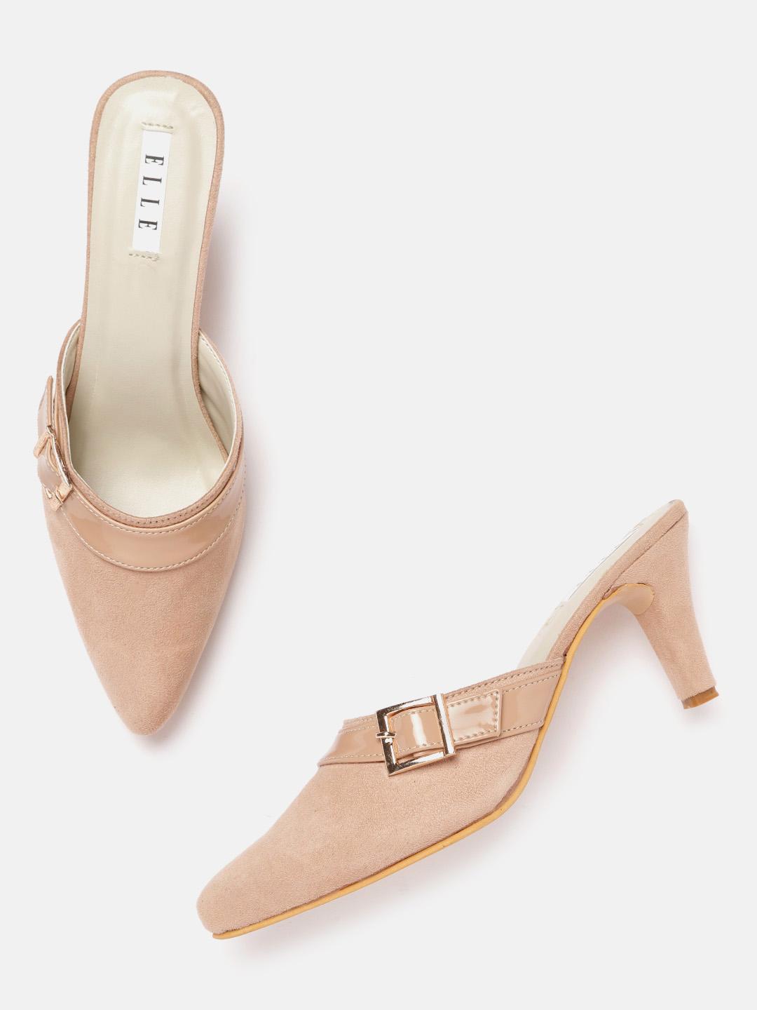 Buy ELLE Beige Solid Mules With Buckles Detail - Heels for Women ...