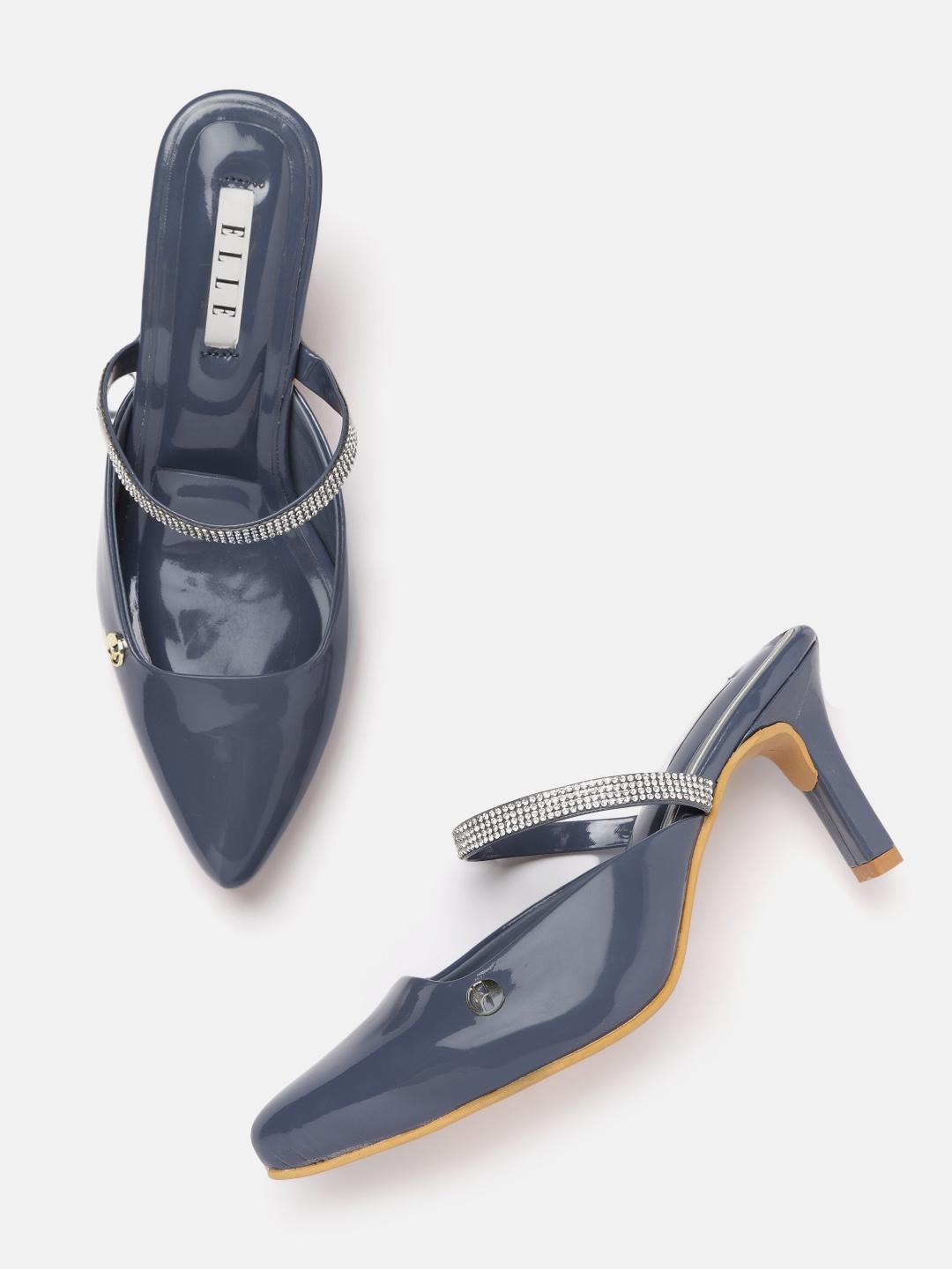 Buy ELLE Women Grey Stone Studded Mules - Heels for Women 20356188 | Myntra