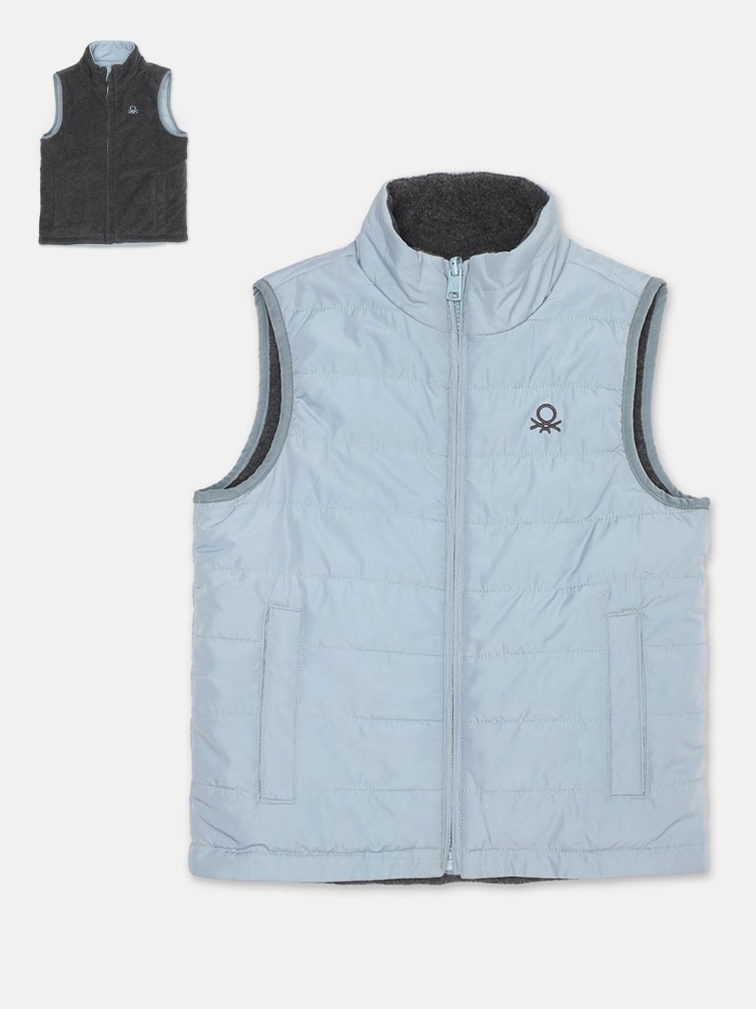 Buy United Colors Of Benetton Unisex Kids Blue Grey Reversible Puffer ...