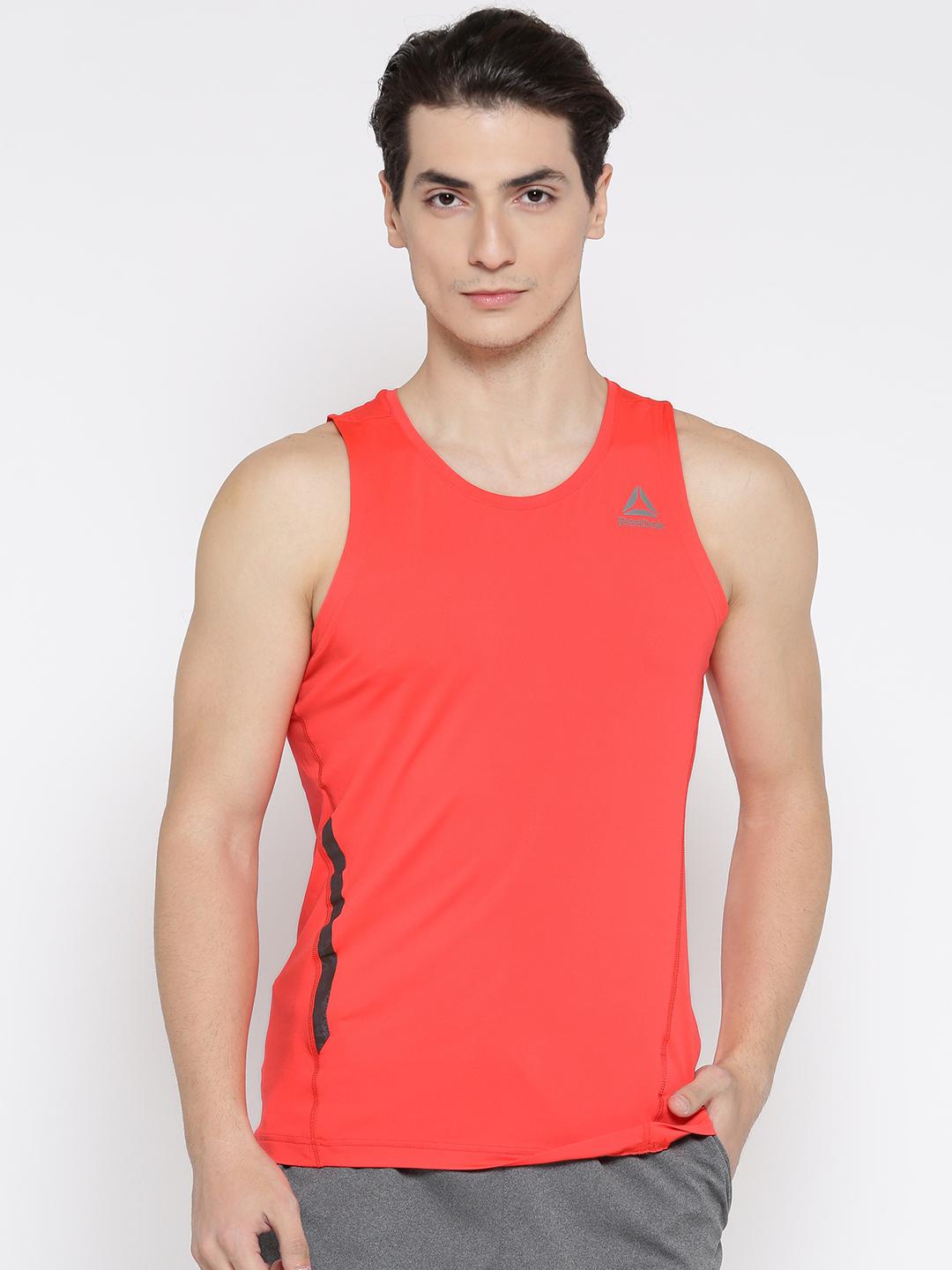 Buy Reebok Men Red OSR Singlet Solid Sleeveless Round Neck Running T ...