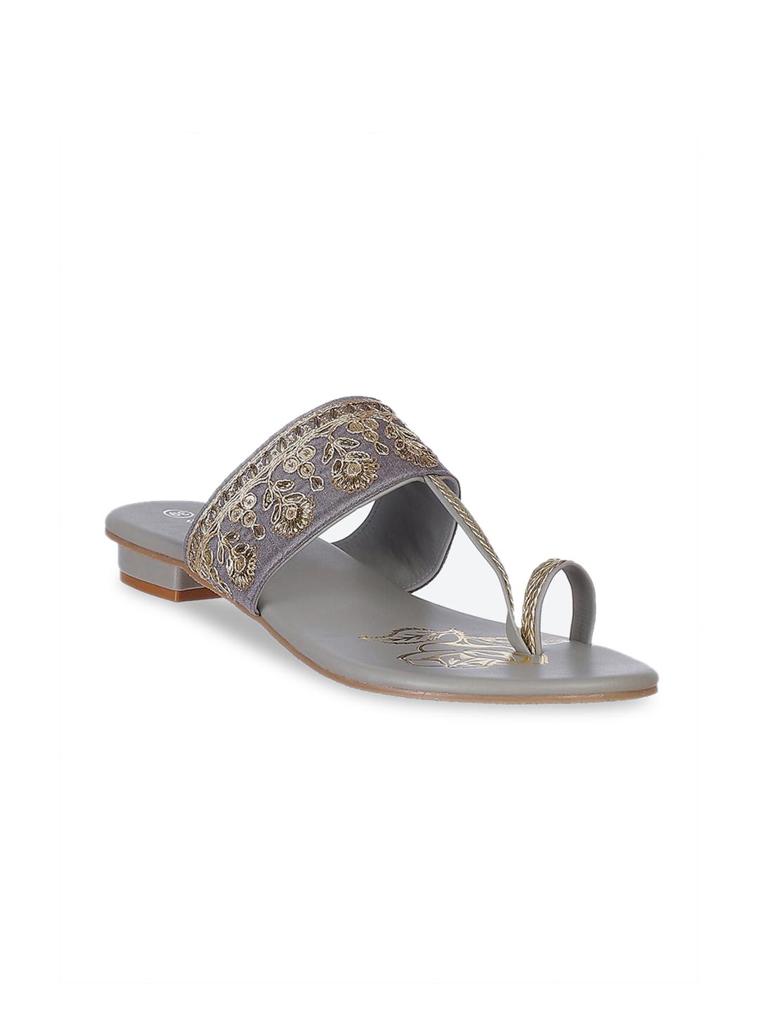Buy Biba Women Grey Embellished Ethnic One Toe Flats - Flats for Women ...