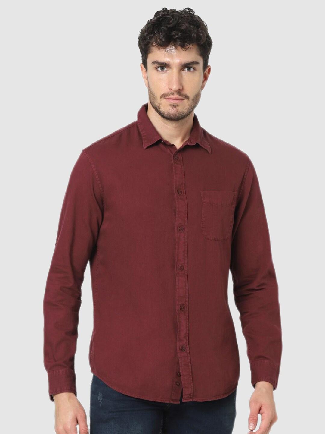 Buy Celio Men Maroon Solid Long Sleeves Classic Casual Shirt - Shirts ...