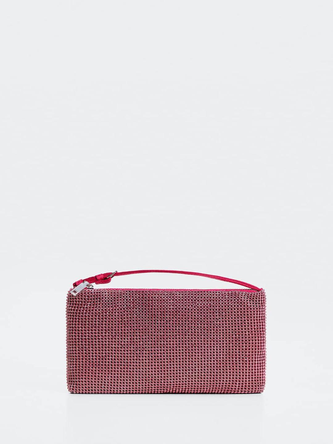 Buy MANGO Women Pink Stone Embellished Structured Handheld Bag ...