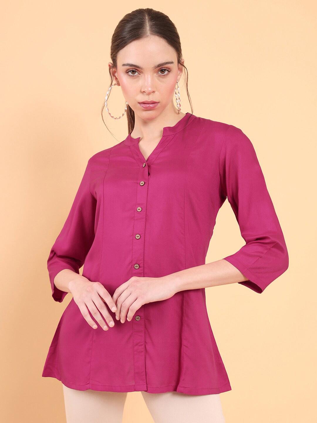 Buy Soch Women Fuchsia Viscose Rayon Mandarin Collar Tunic - Tunics for ...