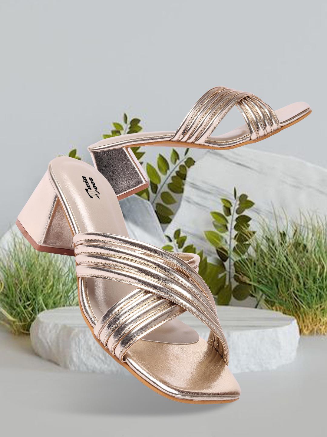 Buy TWIN TOES Women Gold Toned Block Heels - Heels for Women 20386056 ...
