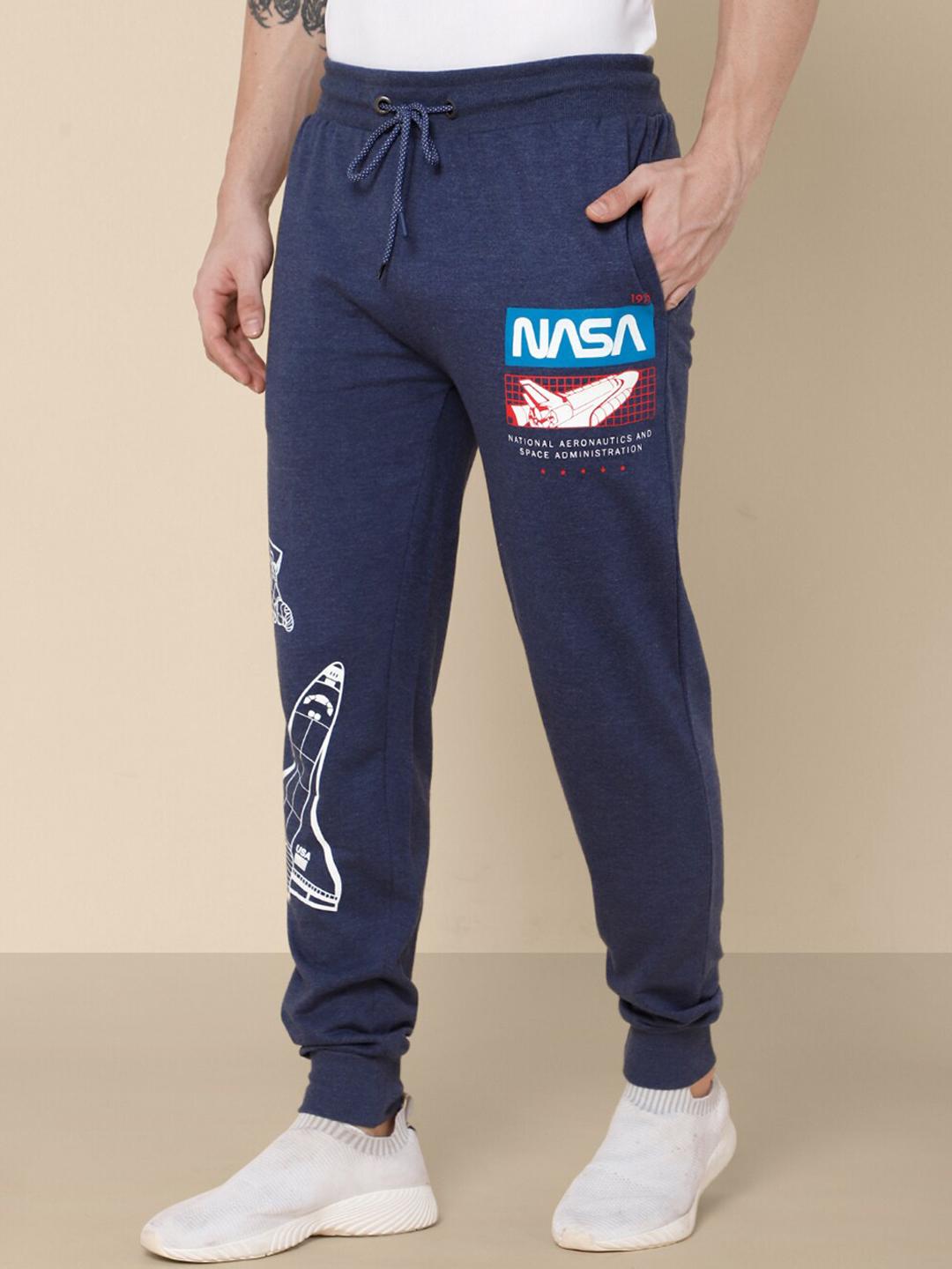 Buy Free Authority Men Blue NASA Printed Cotton Relaxed Fit Track Pants ...
