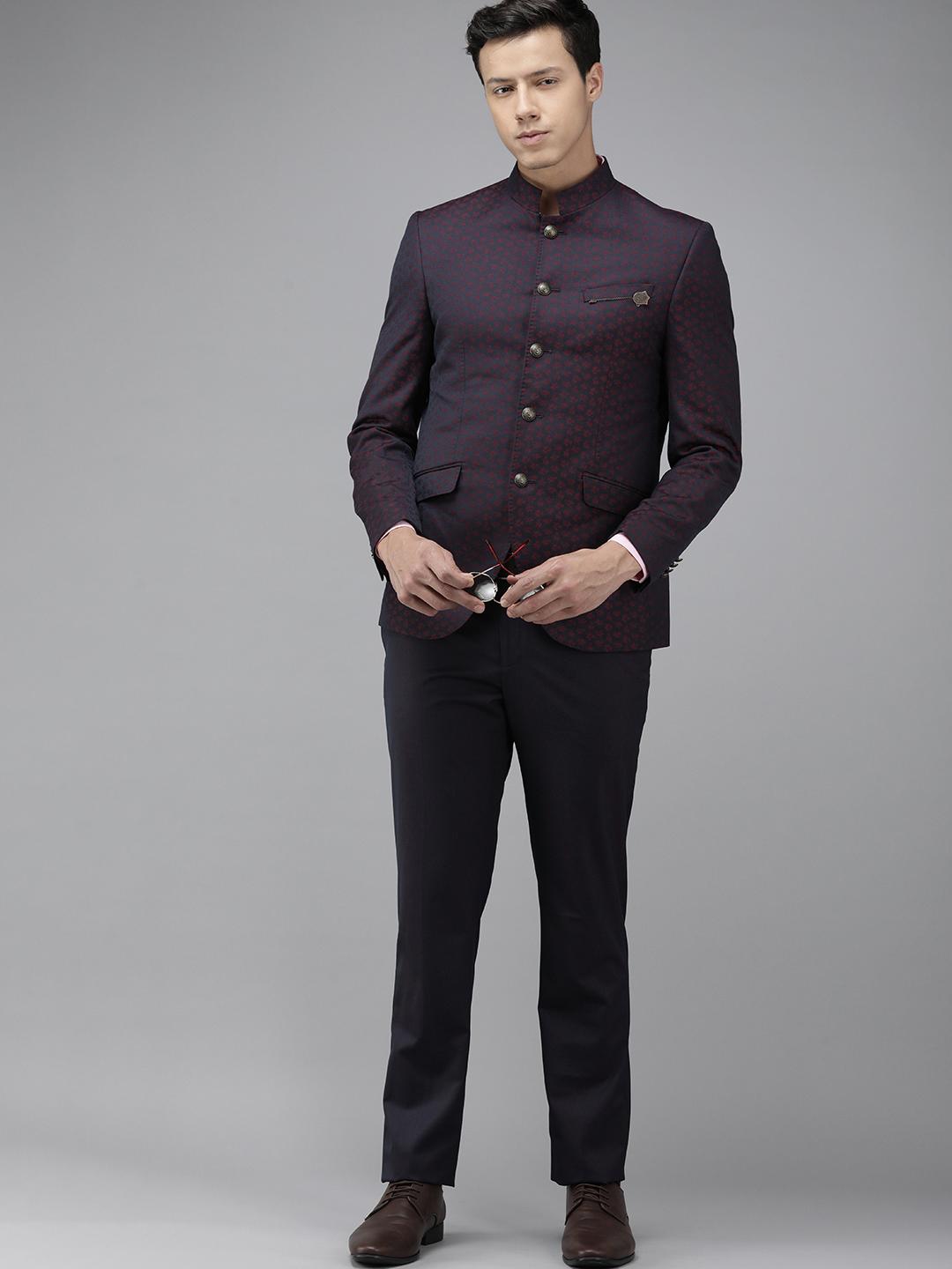 Buy Blackberrys Men Floral Slim Fit Single Breasted Bandhgala Suit ...