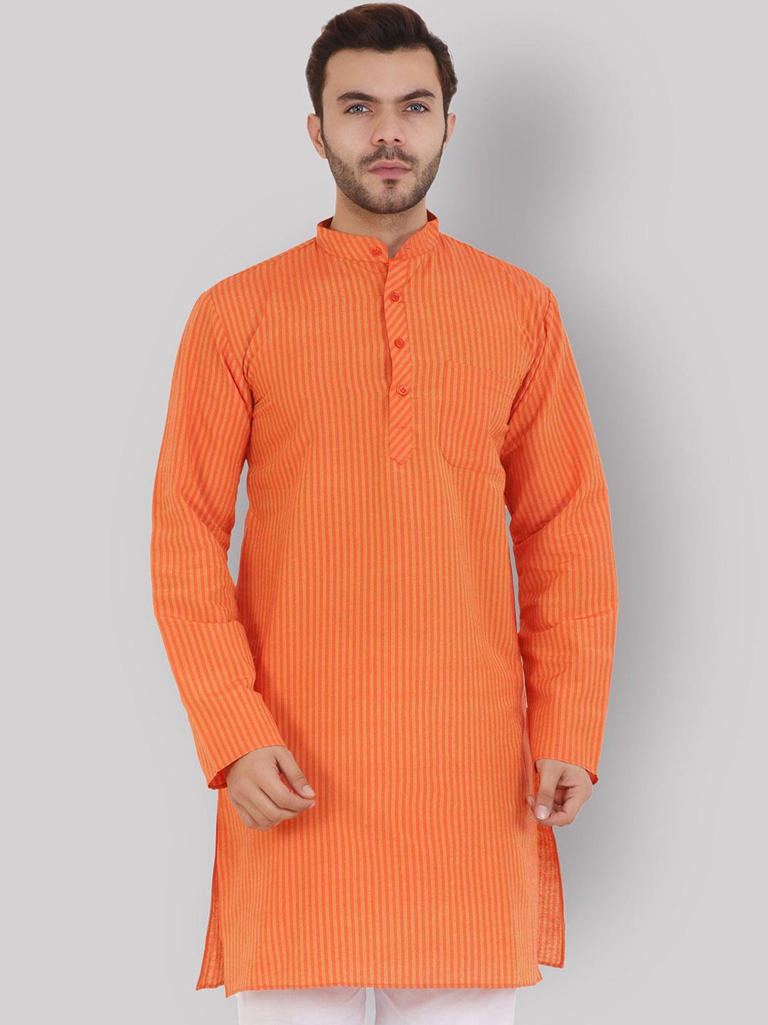 Buy Latest Chikan Garments Men Orange & Yellow Straight Kurta - Kurtas ...