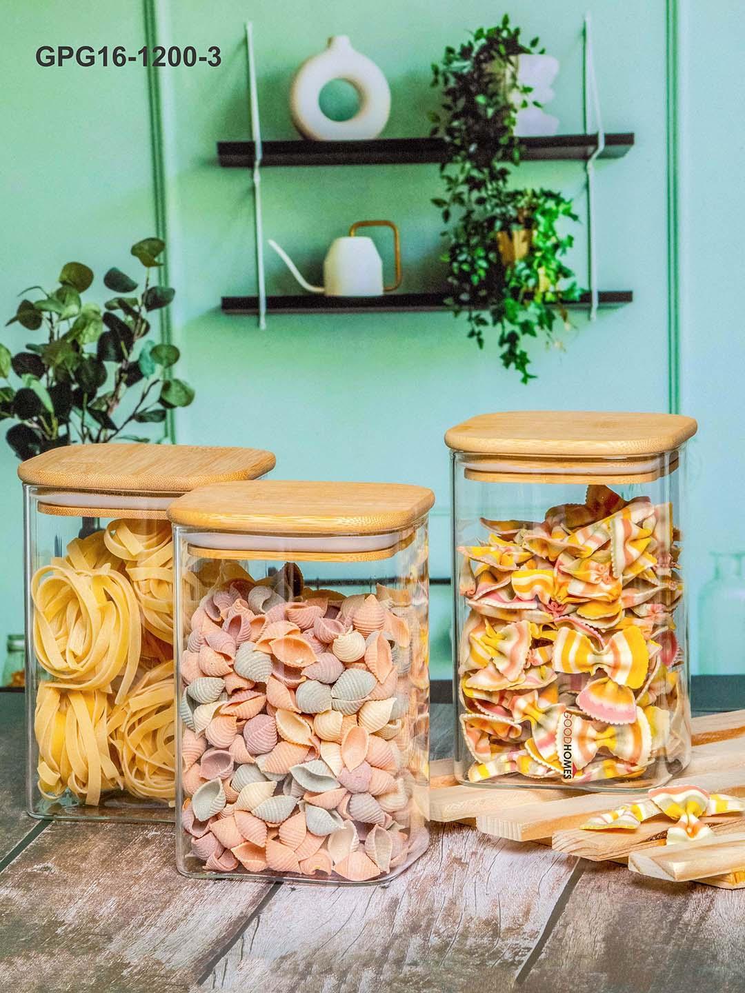 Buy Goodhomes Transparent Solid Glass Dishwasher Safe 3 Piece Flip Top ...