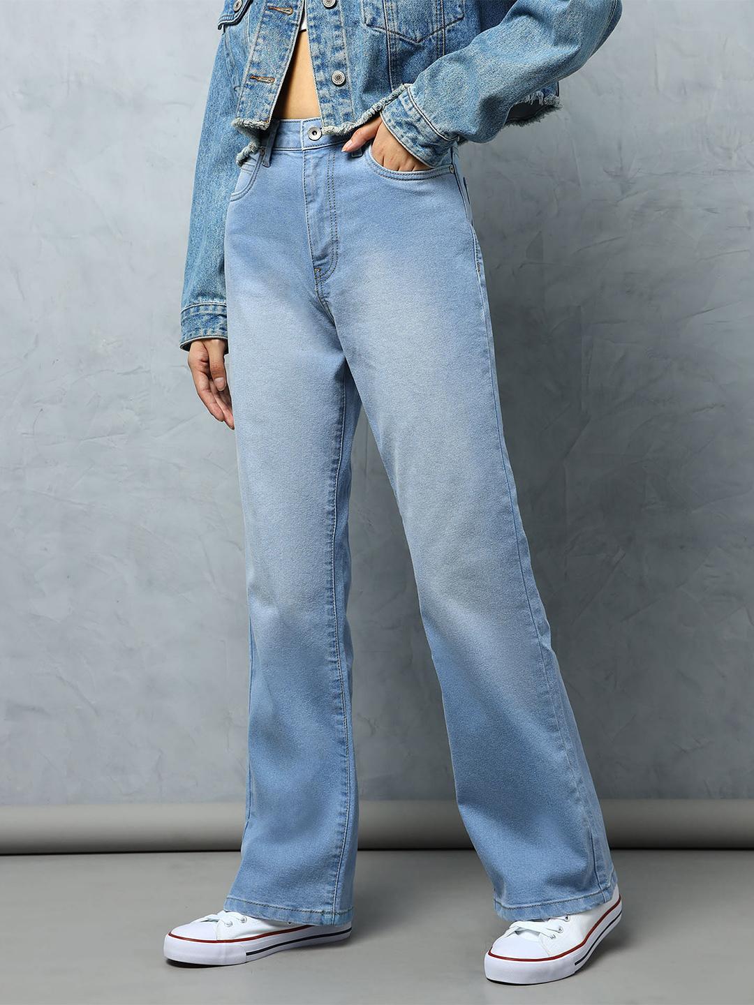 Buy Flying Machine Women Blue Wide Leg High Rise Light Fade Jeans ...