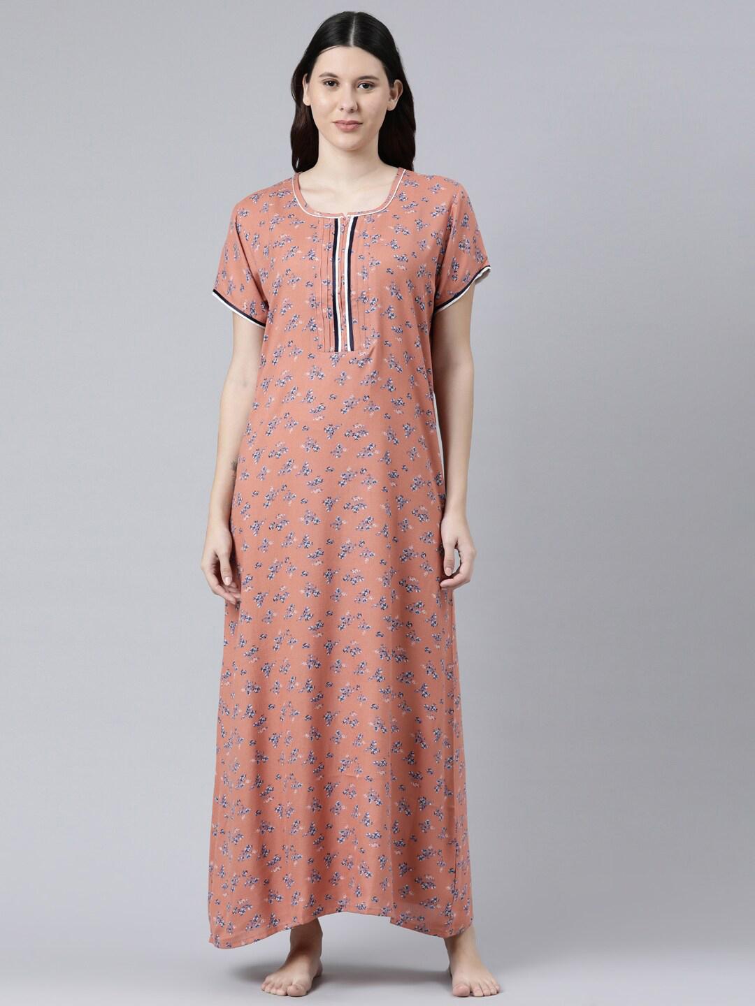 Buy GOLDSTROMS Peach Coloured Printed Maxi Nightdress - Nightdress for ...