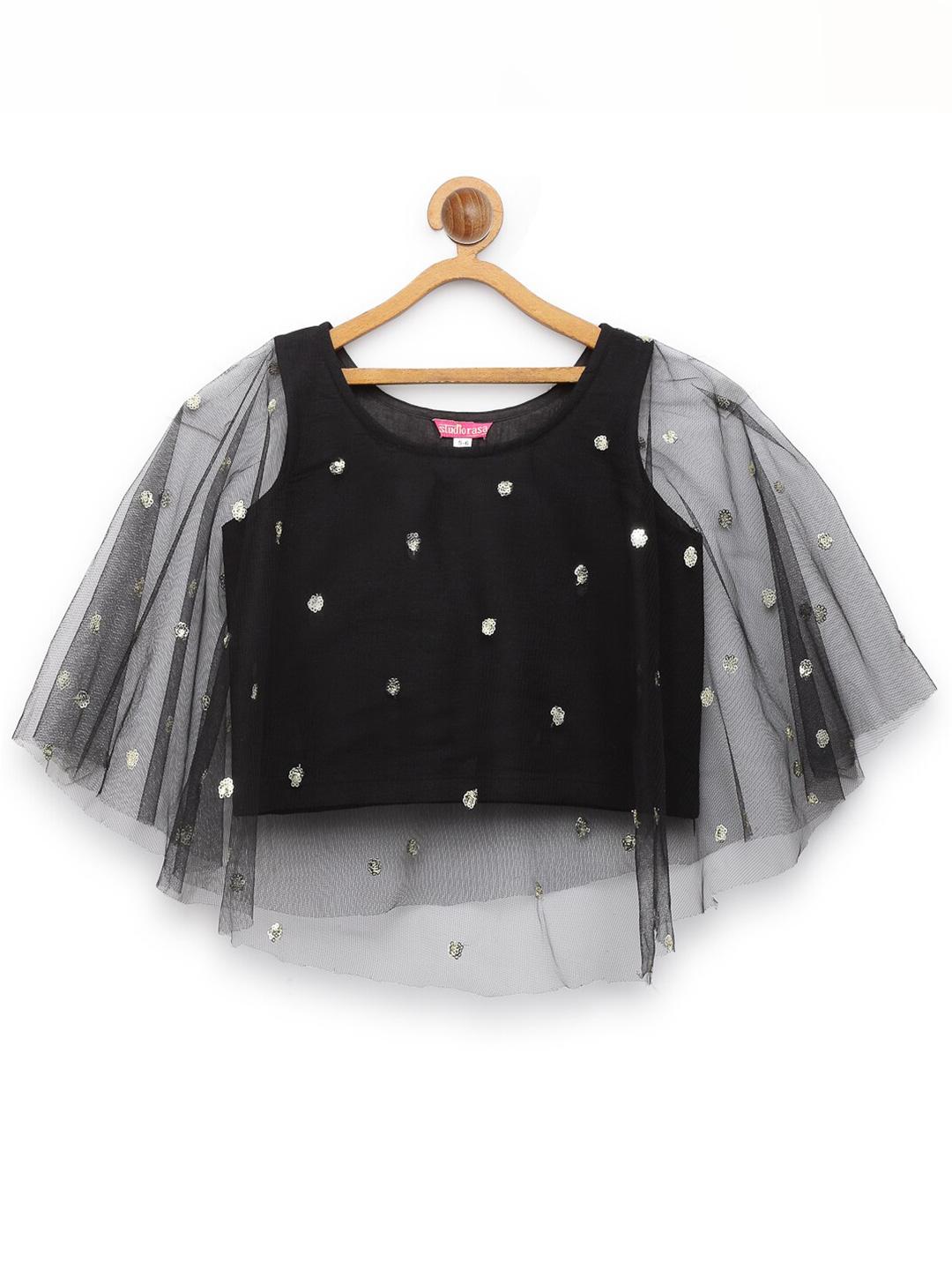 Buy Studio Rasa Black Sequins Embellished Net Cape Top - Tops for Girls ...